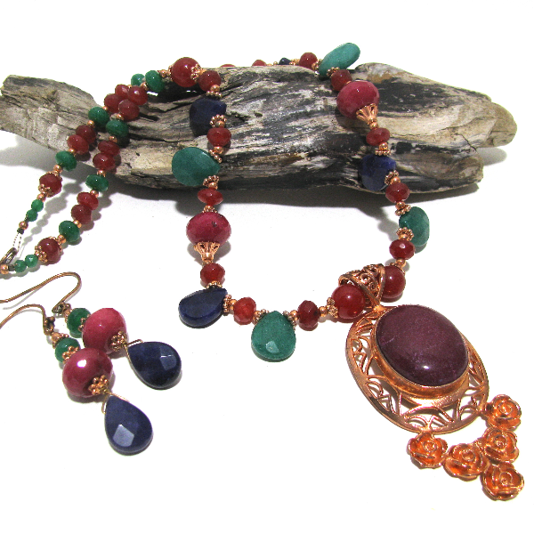 Handmade Ruby, Sapphire, Emerald pendant necklace and earrin | Inspire ...