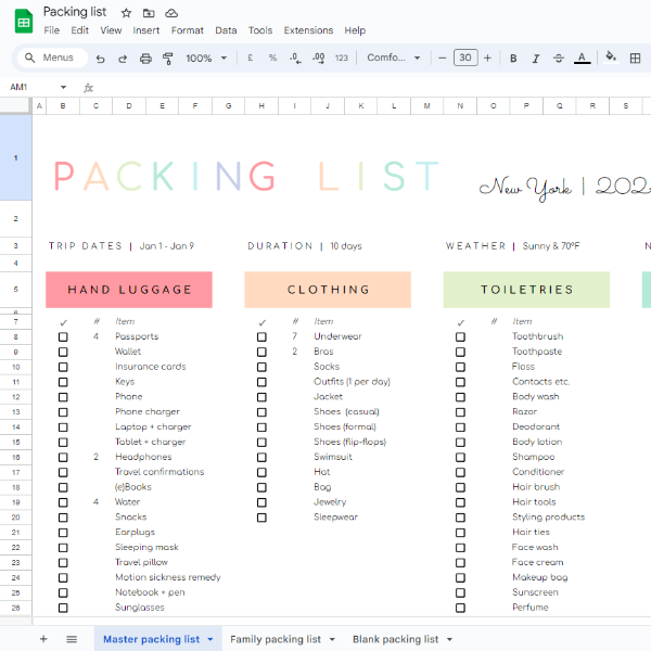 Packing List Template | Google Sheets | Inspire Uplift