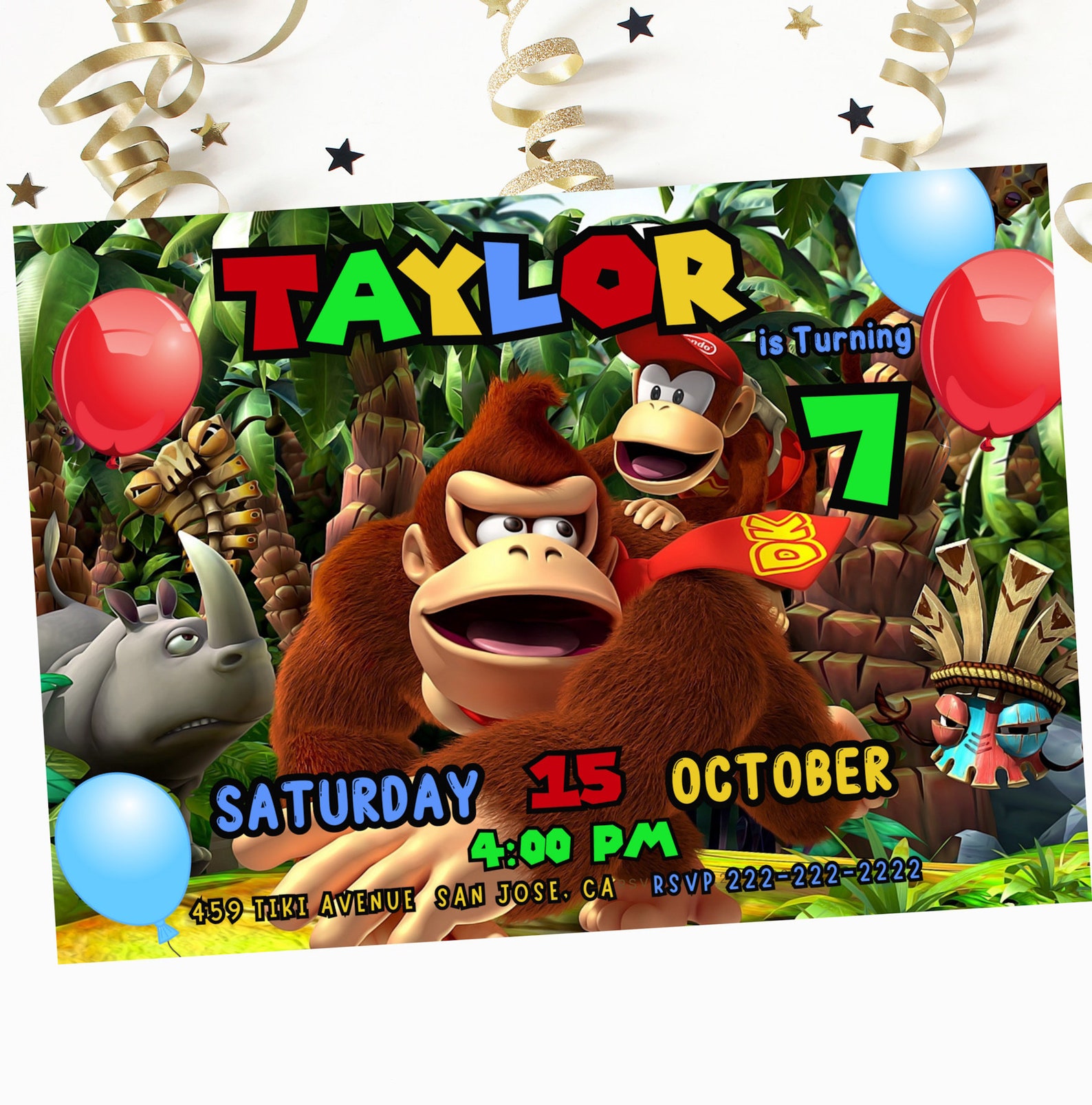 Donkey Kong Editable Birthday Invitation, Super Mario Birthd | Inspire ...
