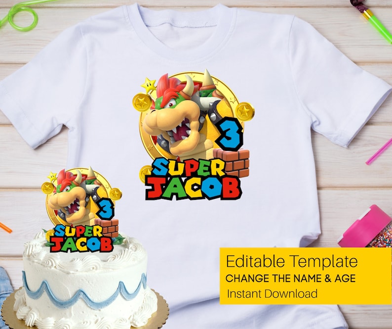 Editable Super Mario Birthday PNG, Custom Bowser Name PNG, B - Inspire ...