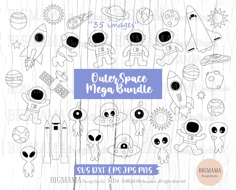 Outer Space Bundle SVG,Roket,Out Line,Spaceship,Astronaut,So | Inspire ...
