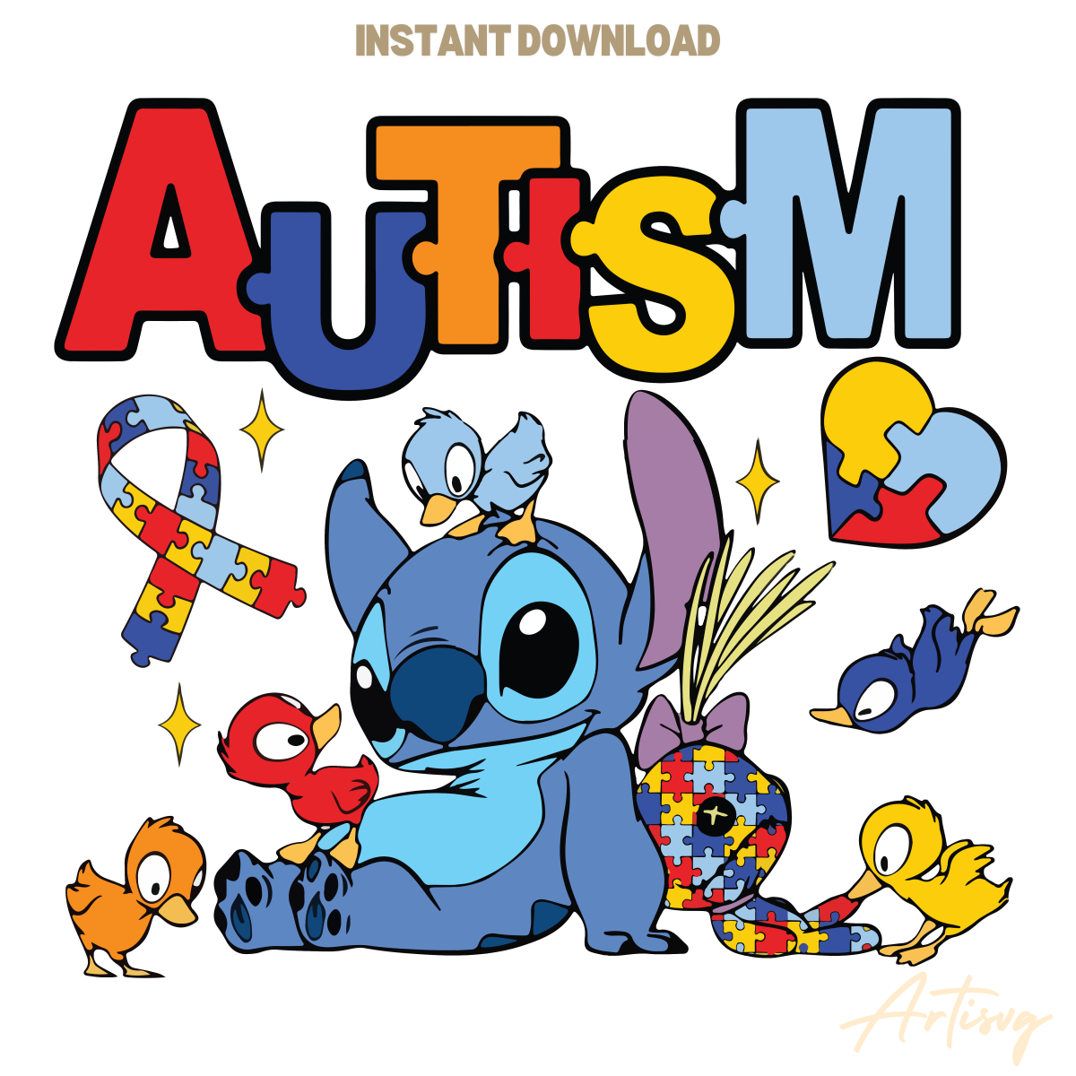 Cute Stitch Autism Awareness PNG Digital Download Files | Inspire Uplift