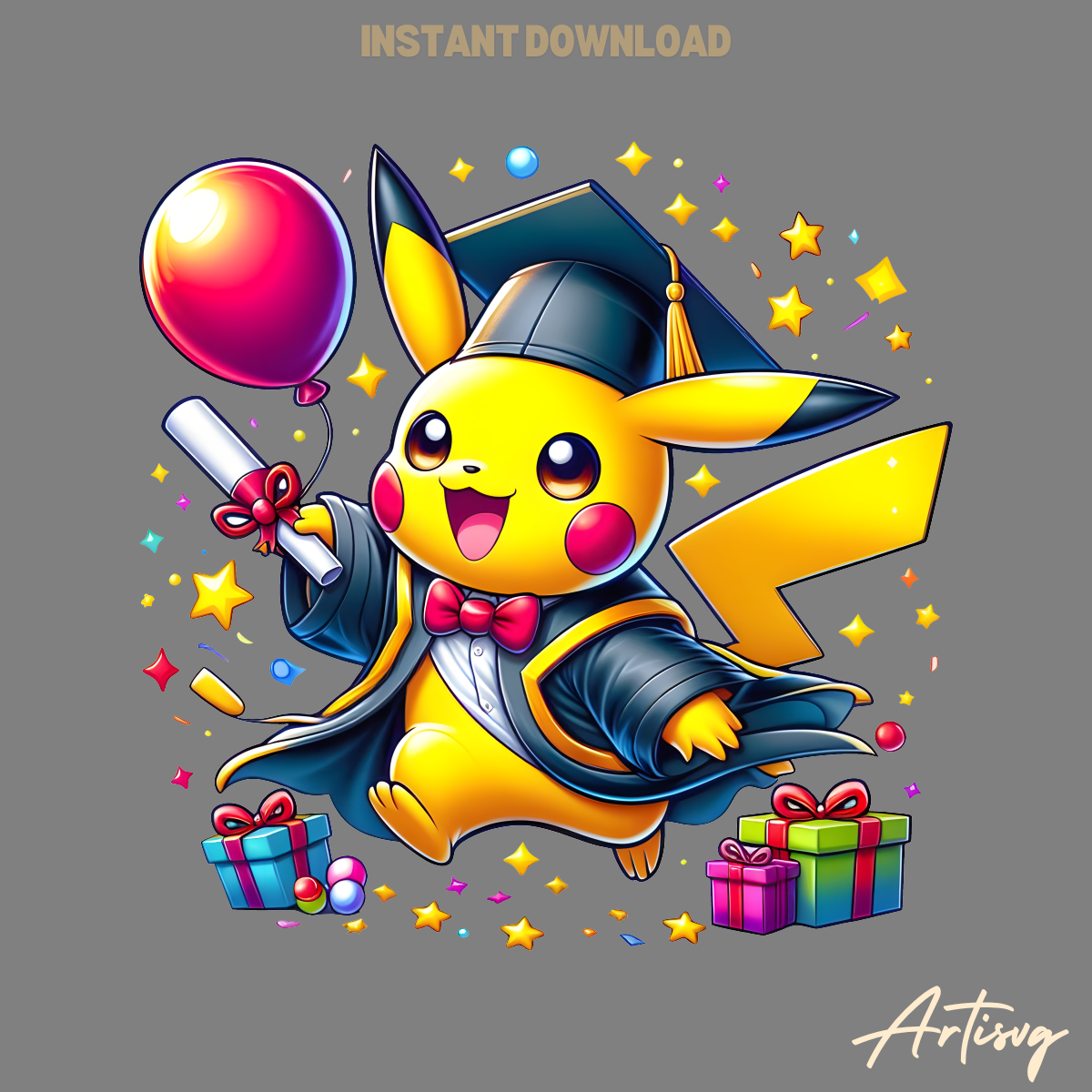 Cartoon Pikachu Graduation 2024 PNG Digital Download Files - Inspire Uplift