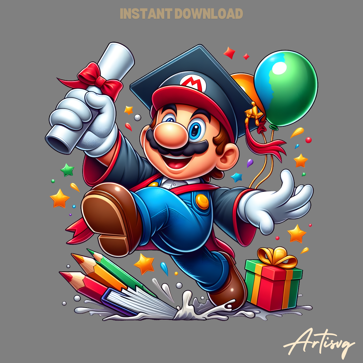 Funny Super Mario Graduation PNG Digital Download Files | Inspire Uplift