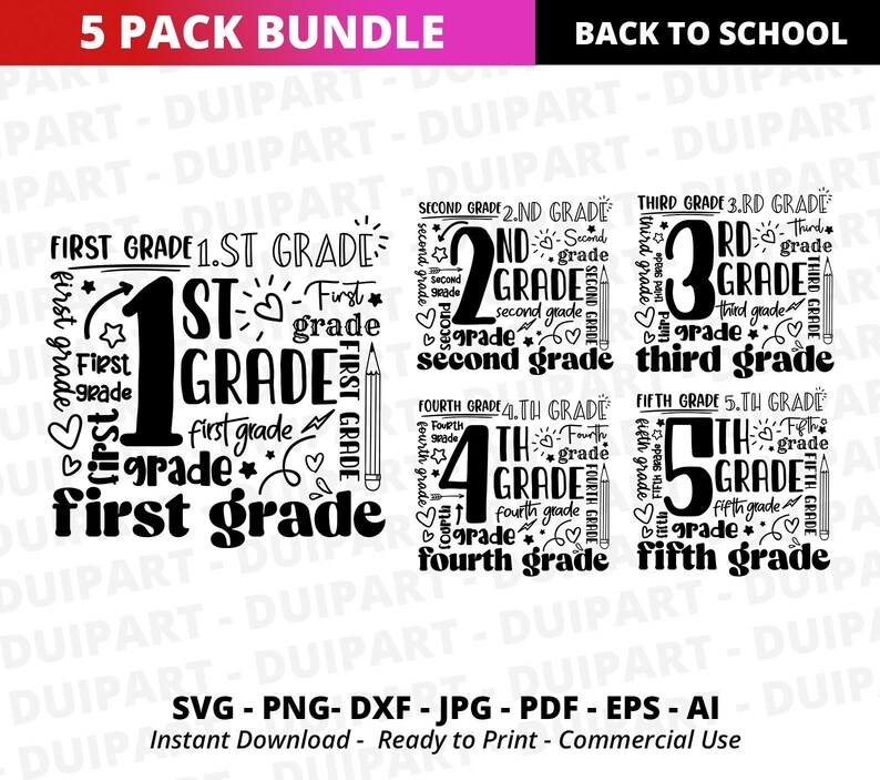 Grade Typography Bundle SVG,Back to school Bundle, First Day | Inspire ...