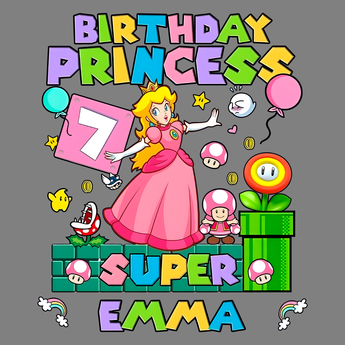 Custom Birthday Princess Peach Super Mario PNG | Inspire Uplift