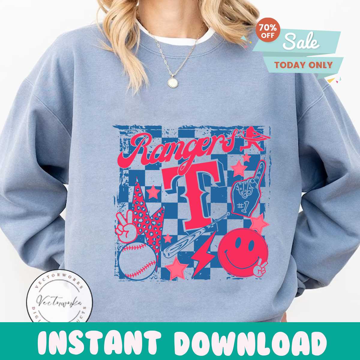 Texas Rangers Blue Checkerboard SVG Graphic Design File | Inspire Uplift