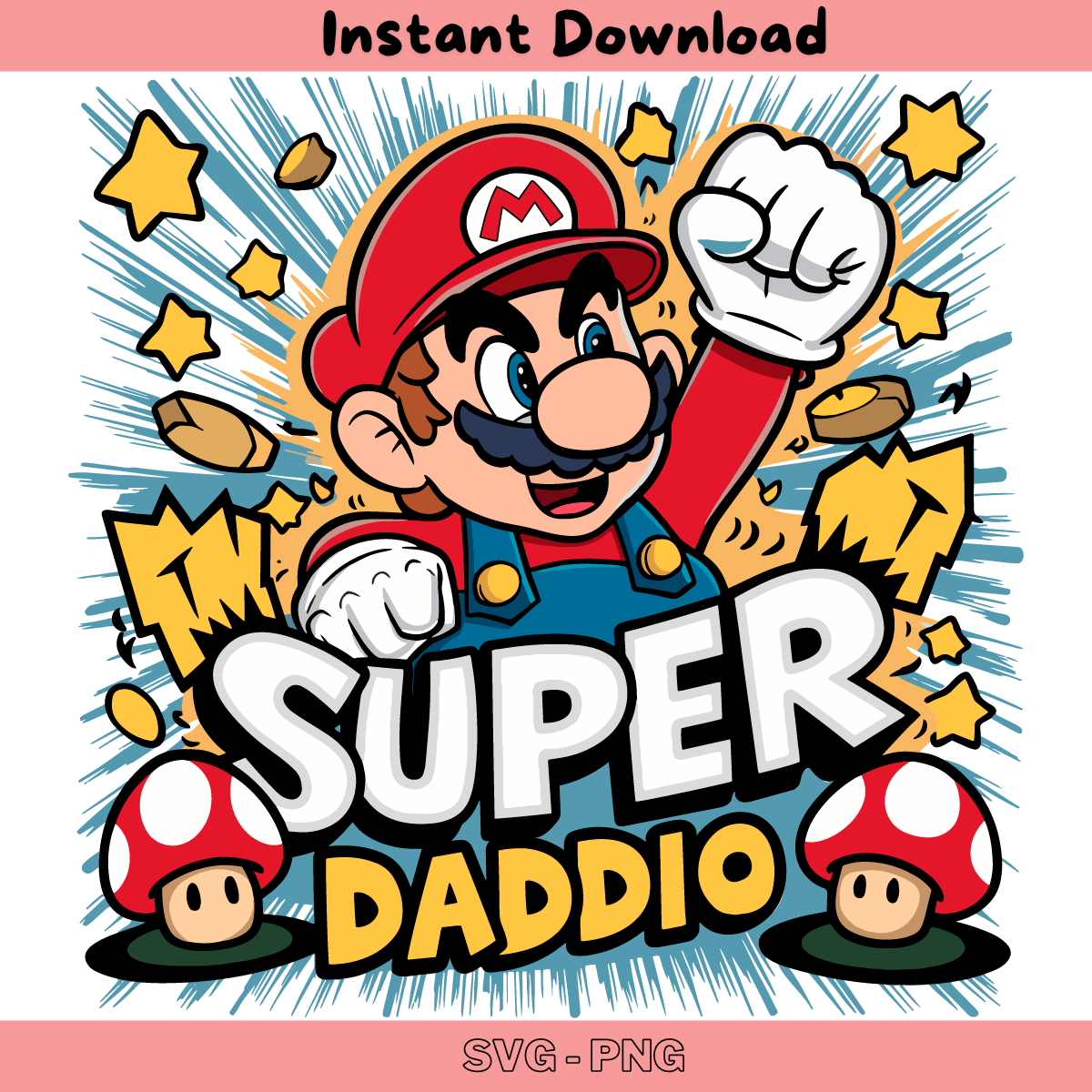 Super Daddio Best Dad Cartoon SVG Digital Download Files | Inspire Uplift