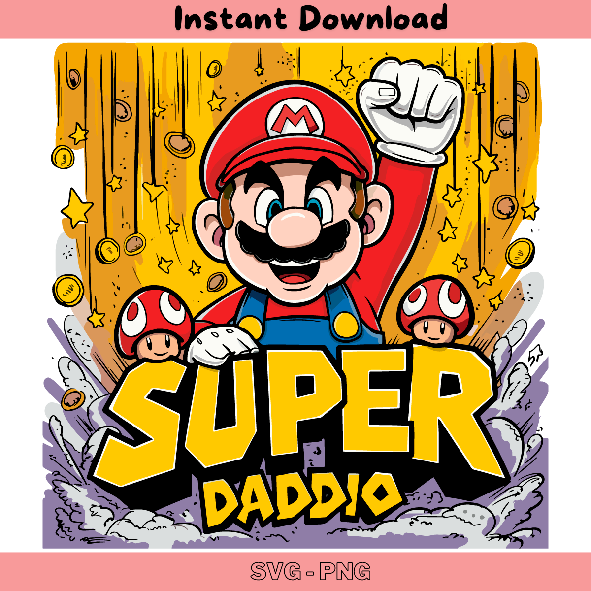 Super Daddio Funny Dad Mario SVG Digital Download Files | Inspire Uplift