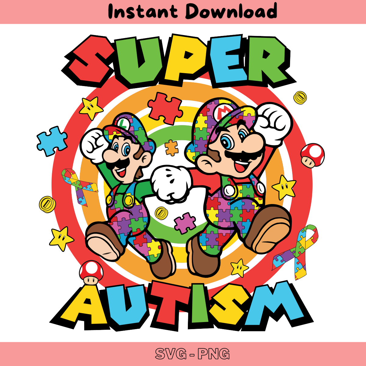 Super Autism Cartoon Super Mario PNG Digital Download Files | Inspire ...