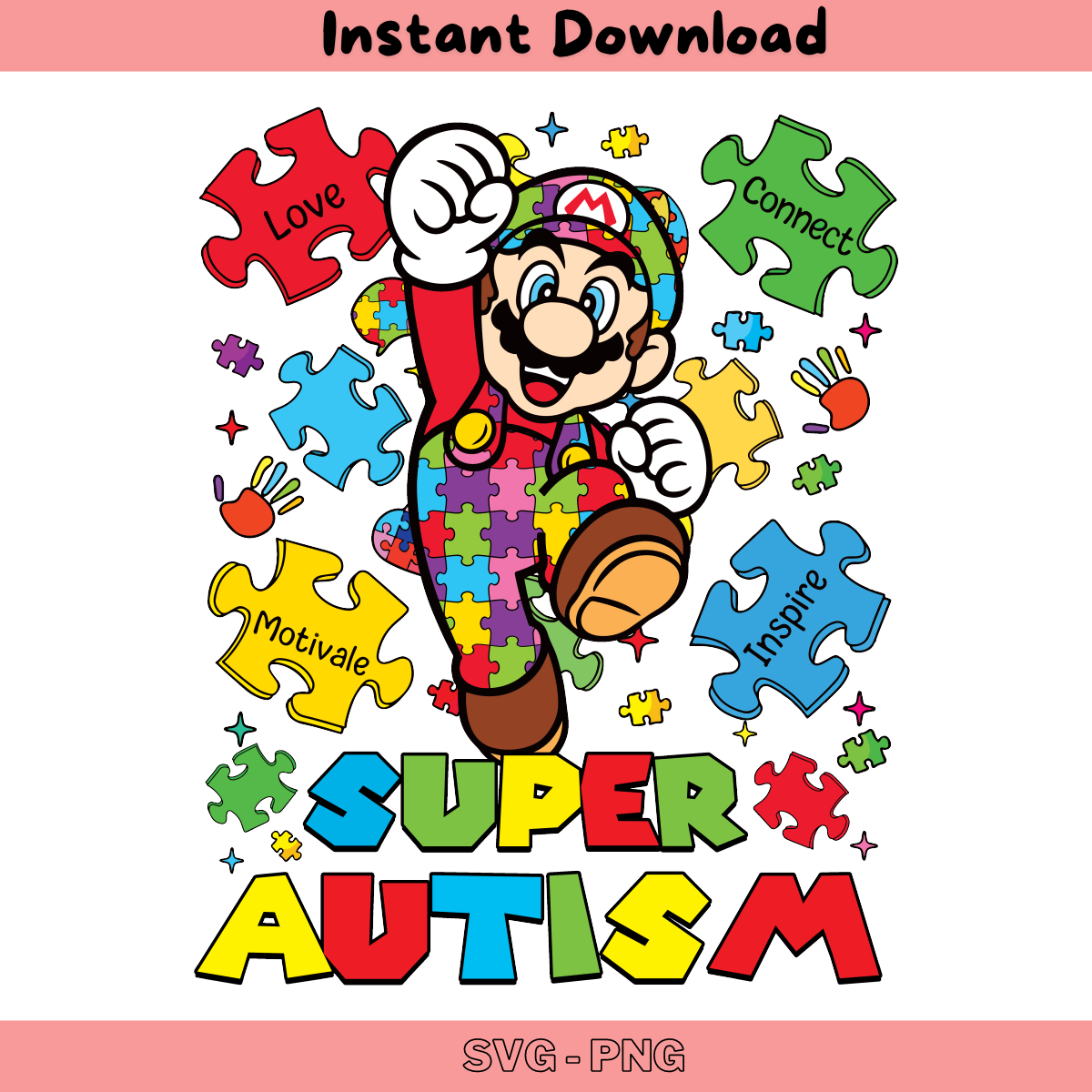 Super Autism Awareness Puzzle Pieces Mario PNG | Inspire Uplift