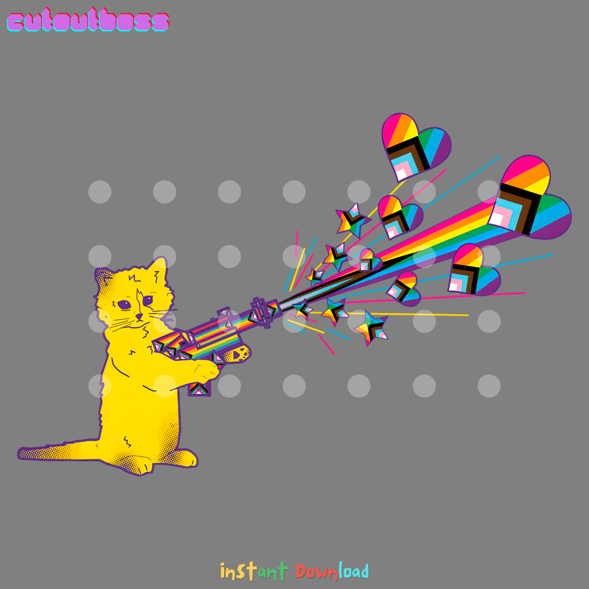 Cute Cat Pew Pew Pride Heart PNG Digital Download Files | Inspire Uplift