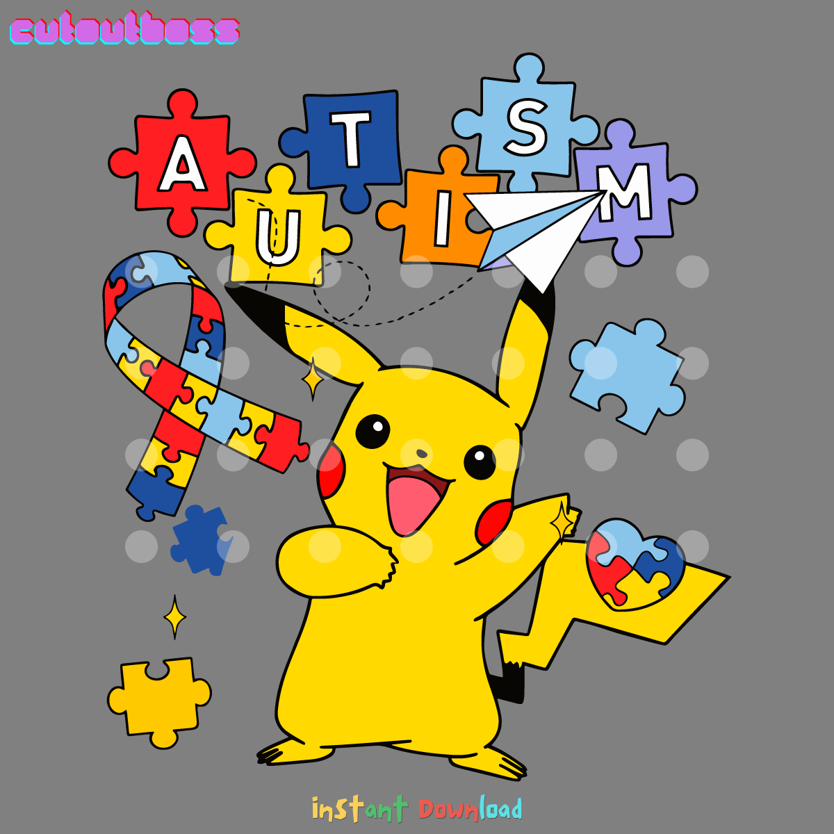 Pikachu Autism Ribbon Puzzle Pieces SVG Digital Download Fil - Inspire ...