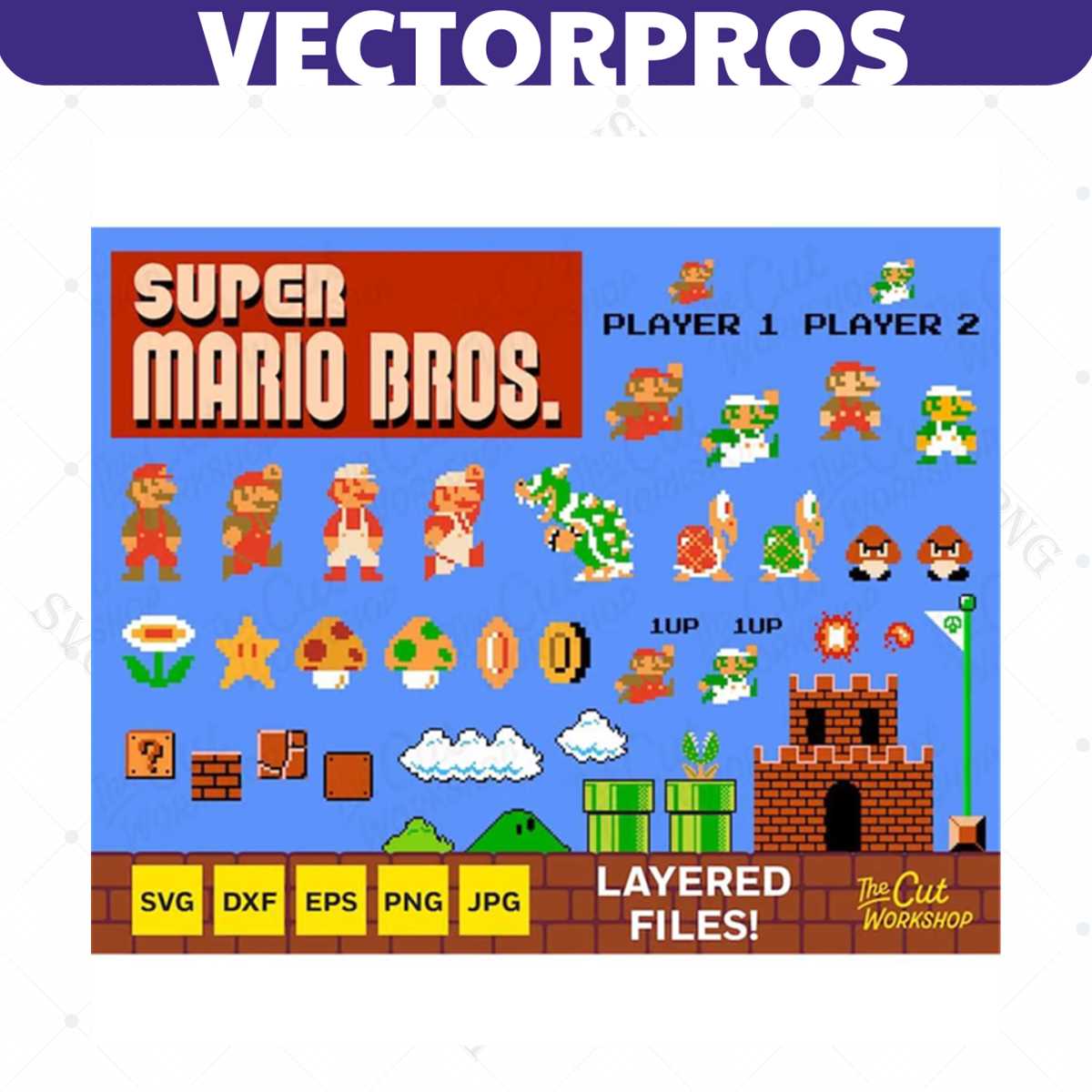 Bit Pixel Super Mario Bros Bowser Coin Block Layered BUNDLE | Inspire ...