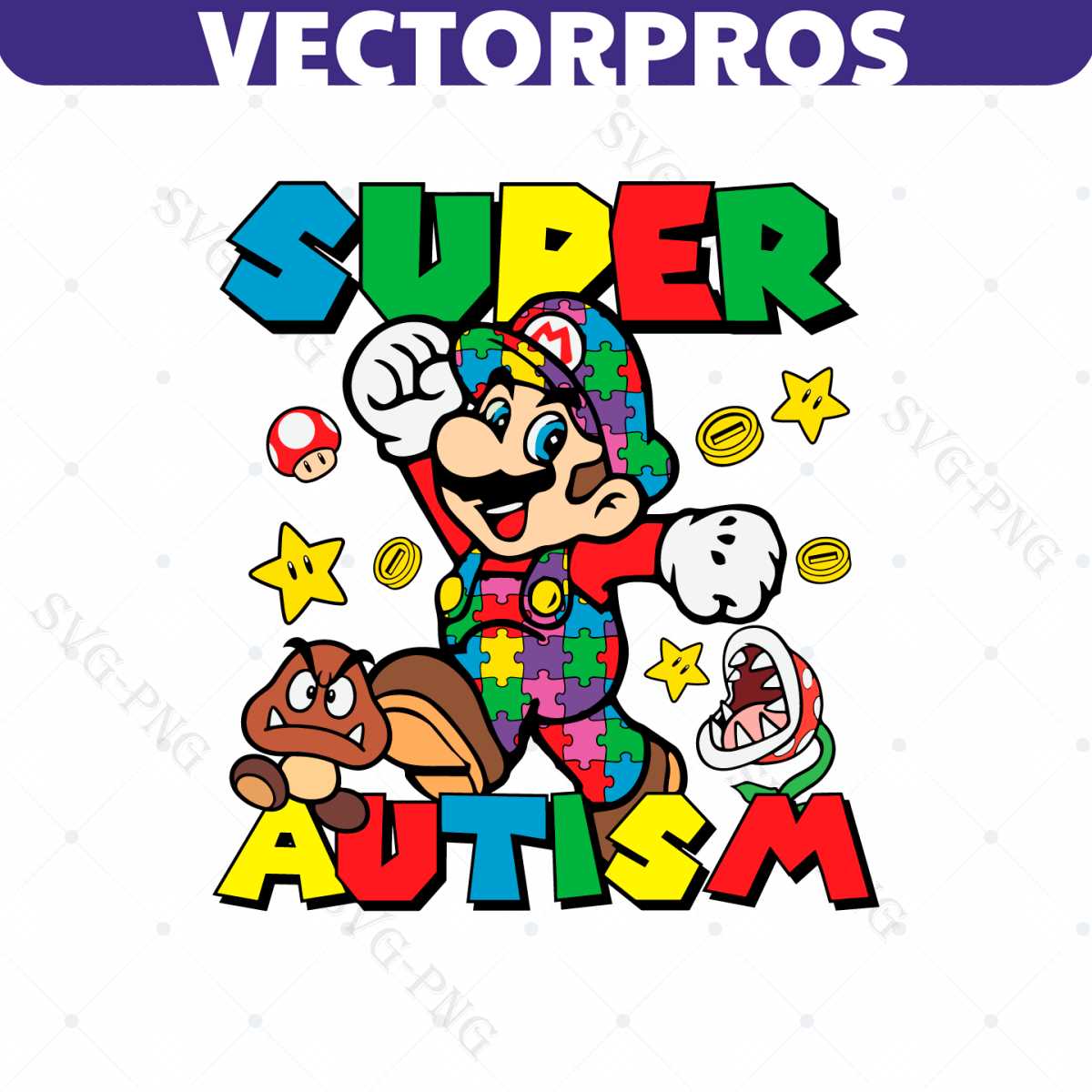 Super Autism Mario Puzzle Pieces SVG | Inspire Uplift