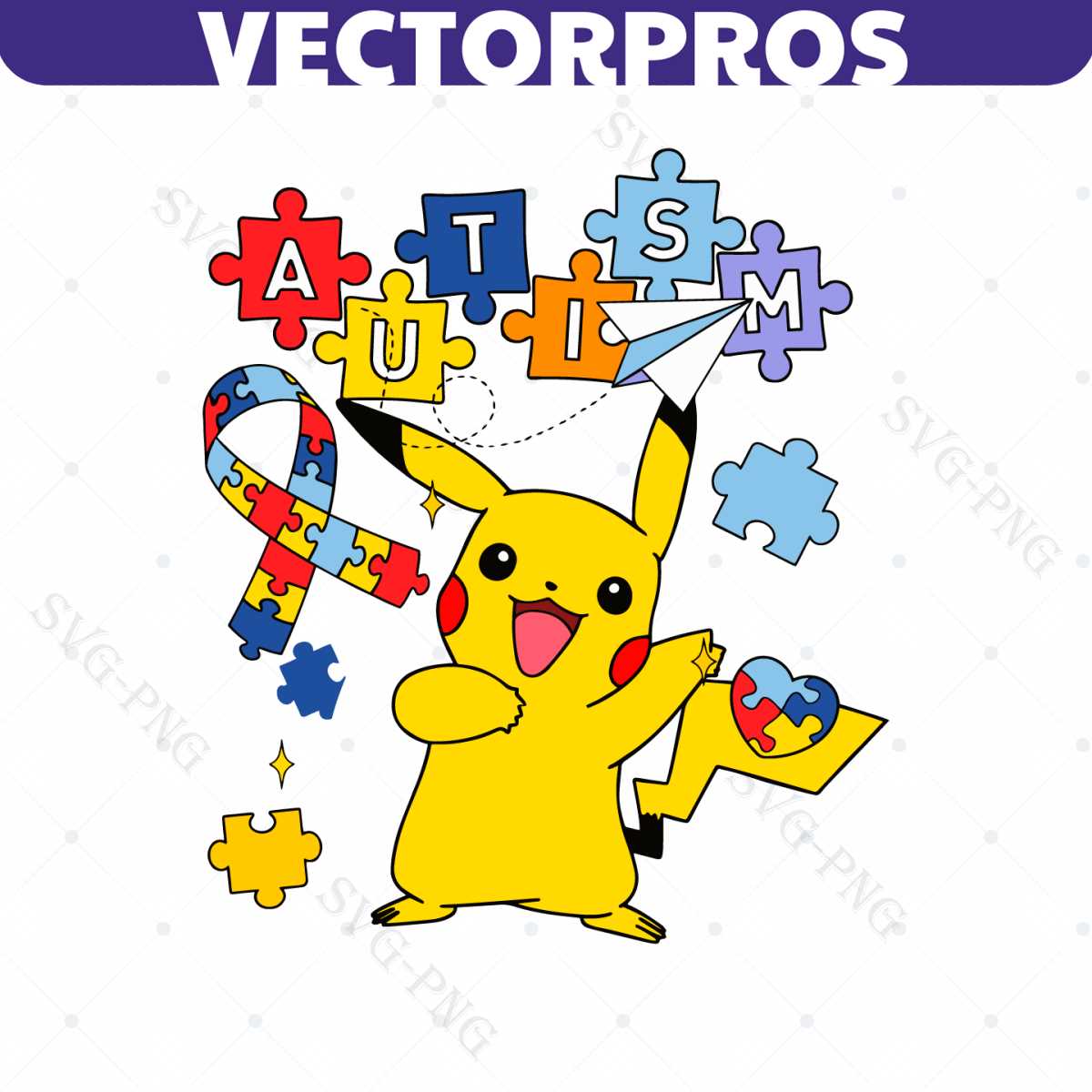 Pikachu Autism Ribbon Puzzle Pieces SVG | Inspire Uplift