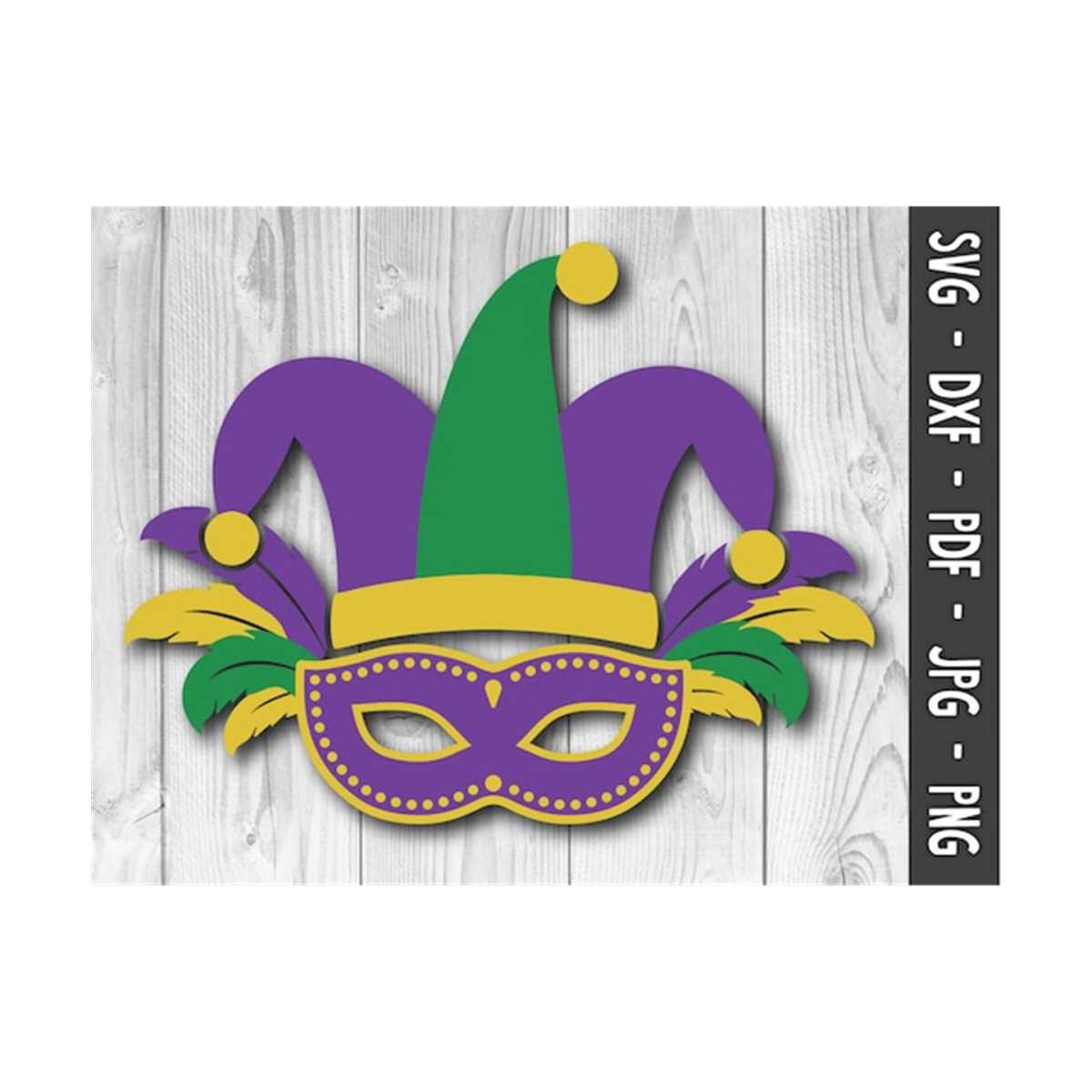 Mardi Gras Mask SVG DXF, Carnival Mardi Gras Joker Hat Silho | Inspire ...