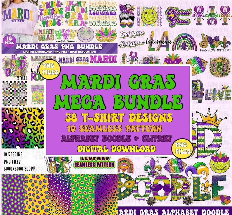 Mardi Gras Mega Bundle Png, Mardi Gras Clipart, Mardi Gras S | Inspire ...