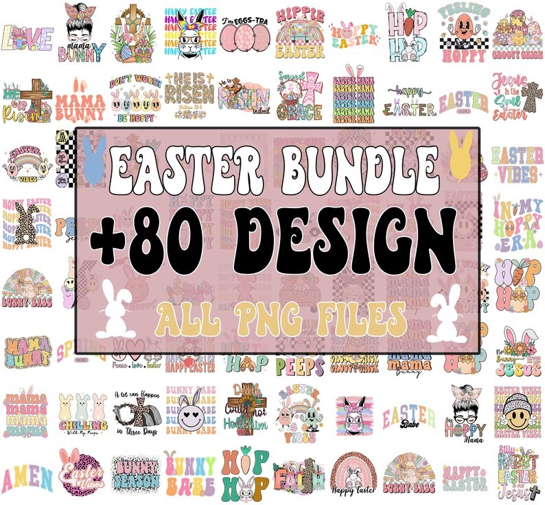 Easter Mega PNG bundle, Retro Easter png, Groovy Easter subl | Inspire ...