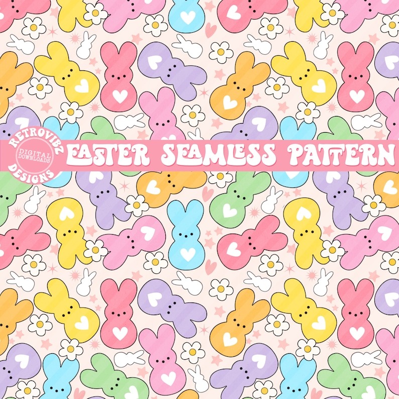 Pastel Easter bunny Peep Rabbits Seamless Paper, Easter digi | Inspire ...