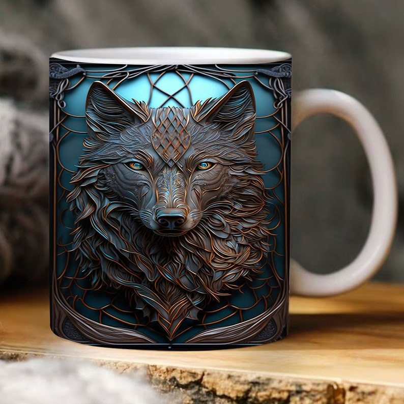 3D Gold Wolf Gothic Mug, 3D Wolf Sublimation Design, Digital | Inspire ...