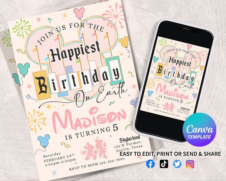 Happiest Birthday On Earth Invitation Template, Editable Bir | Inspire ...