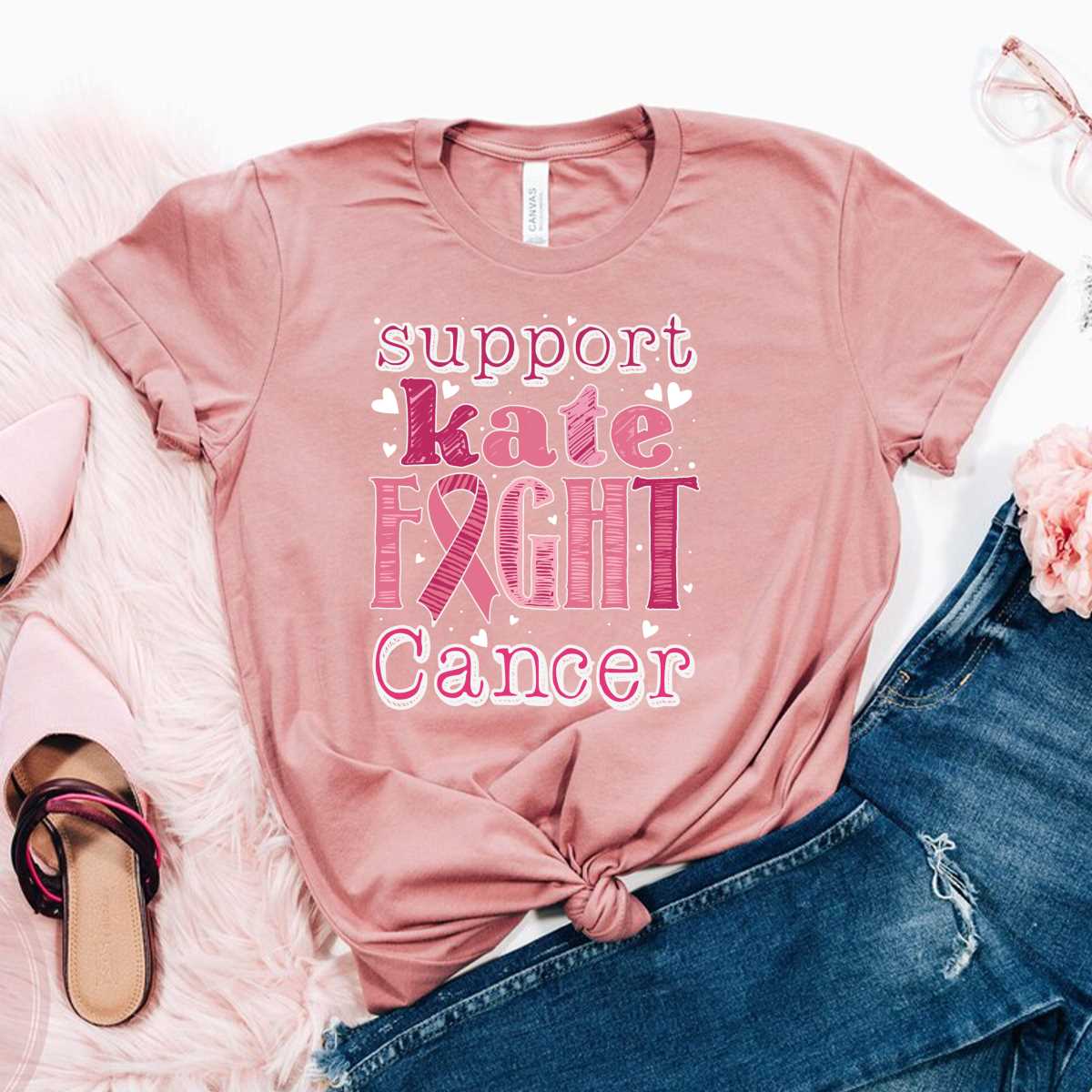 Retro Support Kate Fight Cancer Pink Ribbon SVG | Inspire Uplift