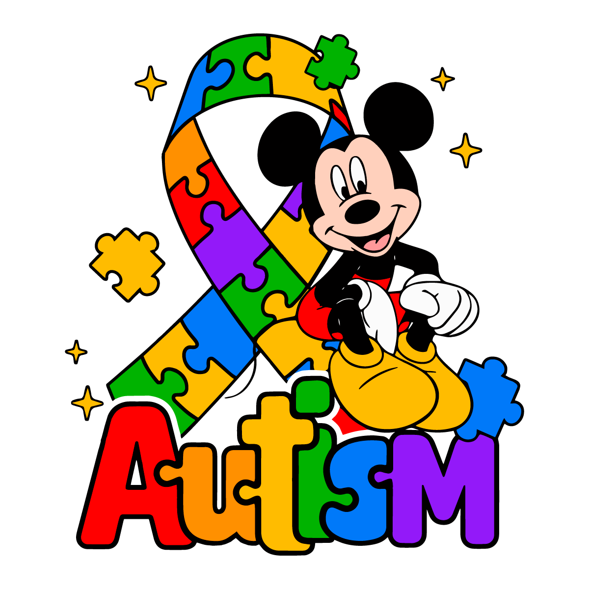 Mickey Autism Awareness Ribbon Puzzle Piece SVG | Inspire Uplift