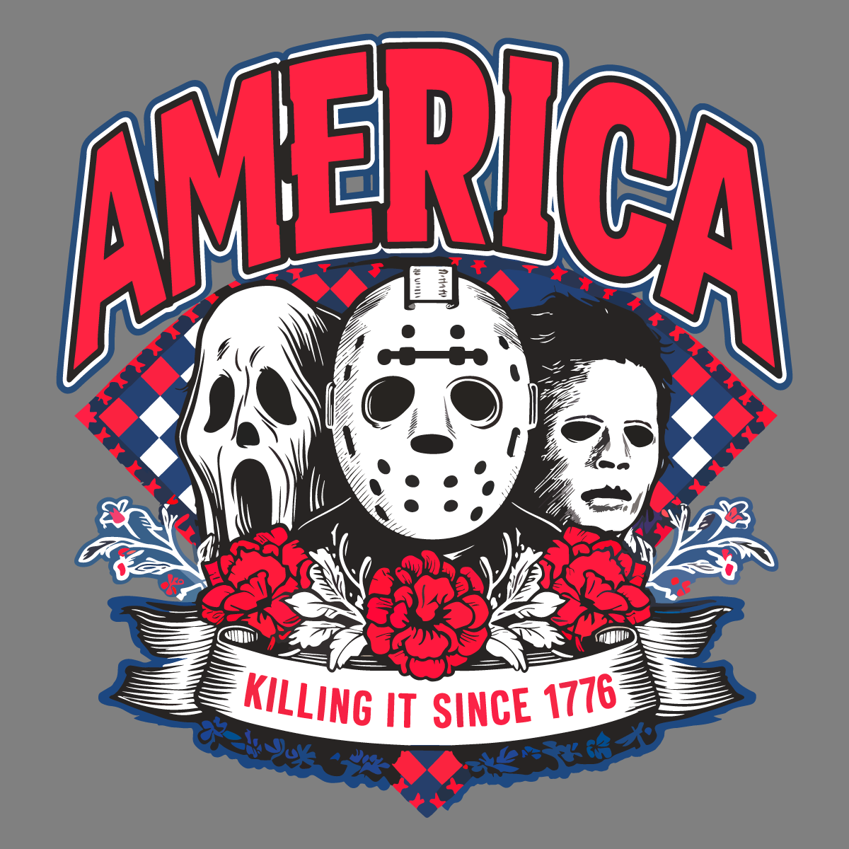 Floral America Killing It Since 1776 Horror Movie PNG - Inspire Uplift