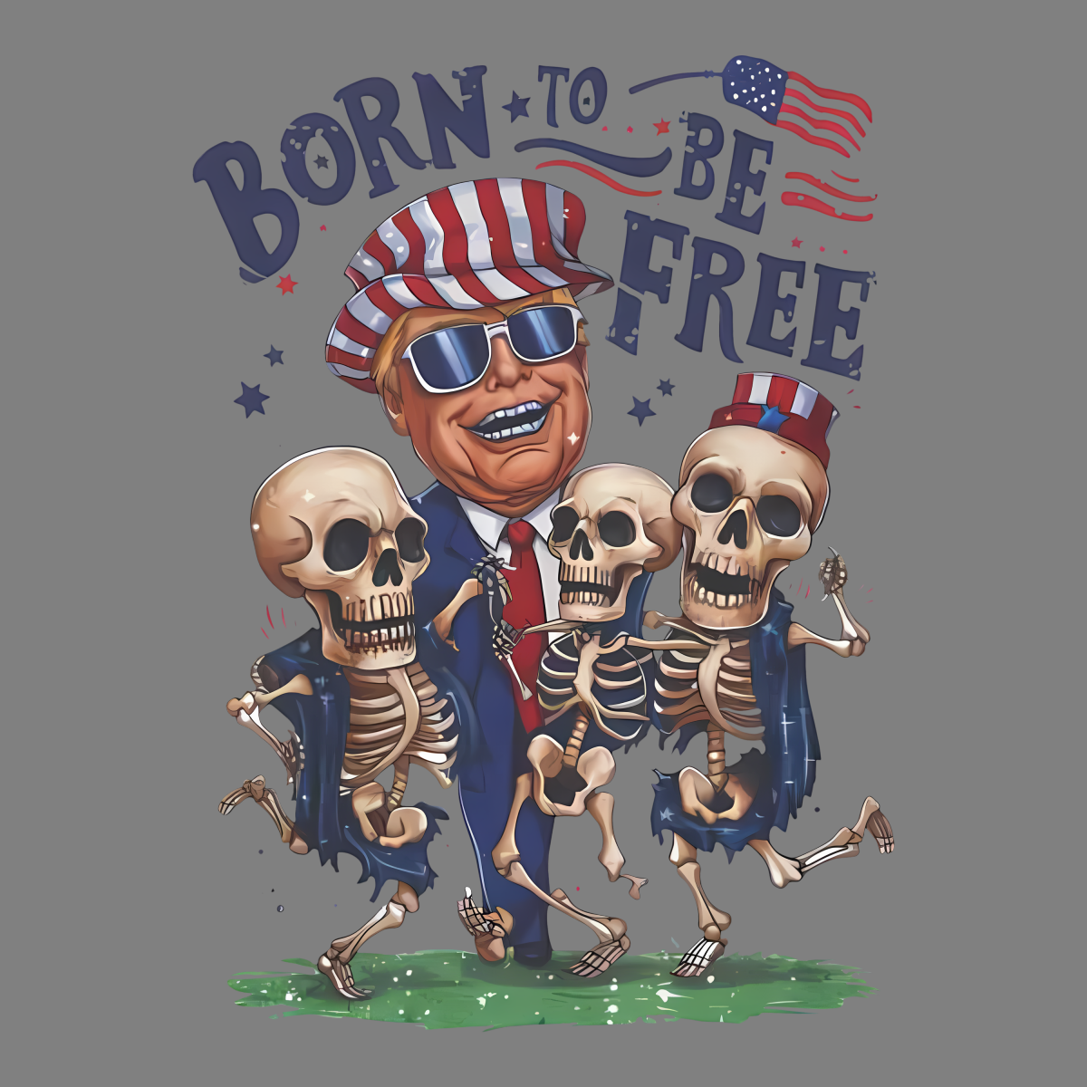 Born To Be Free Funny Donald Trump Skeleton PNG | Inspire Uplift