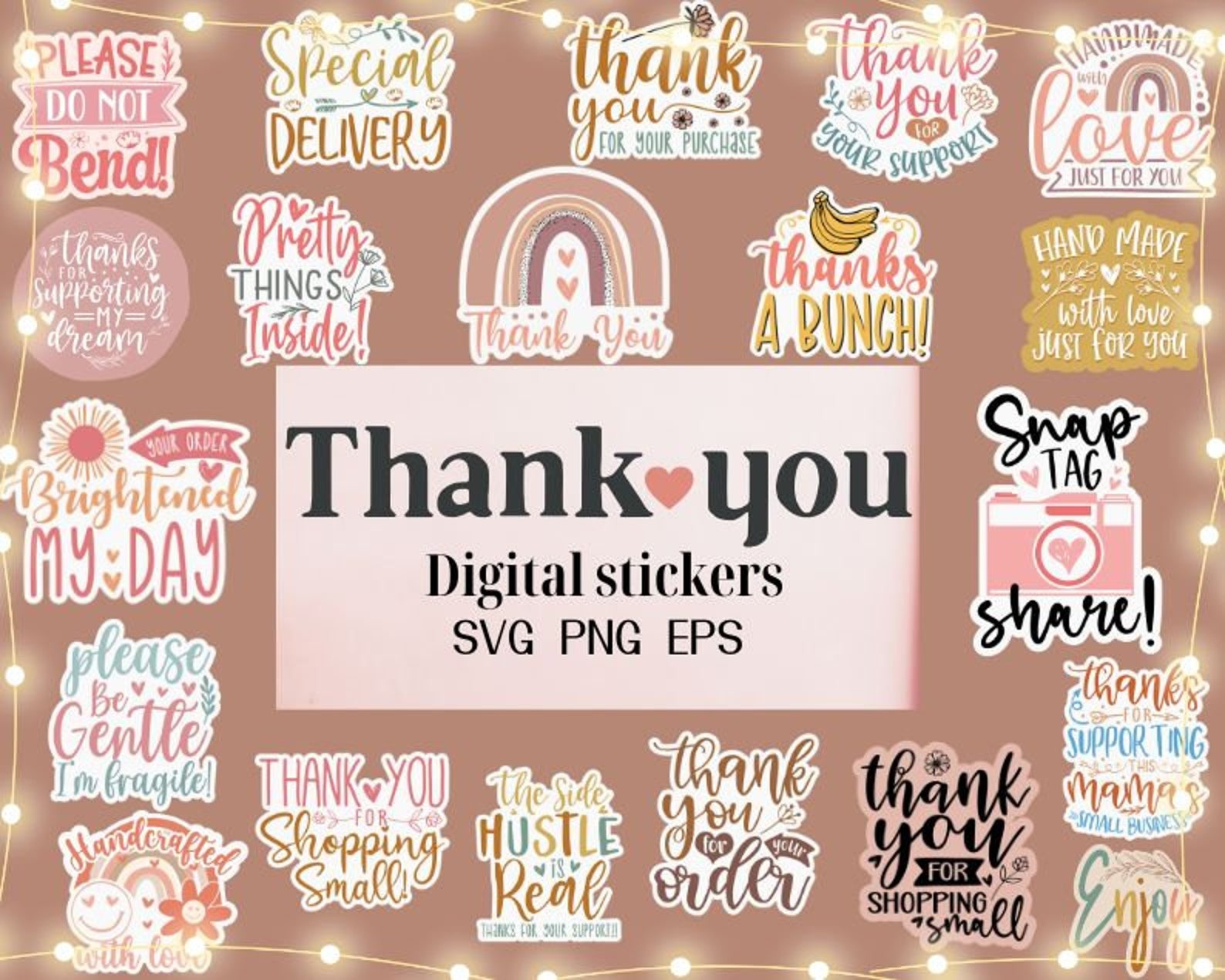 30 Boho Thank you stickers SVG PNG bundle | Printable sticke | Inspire ...