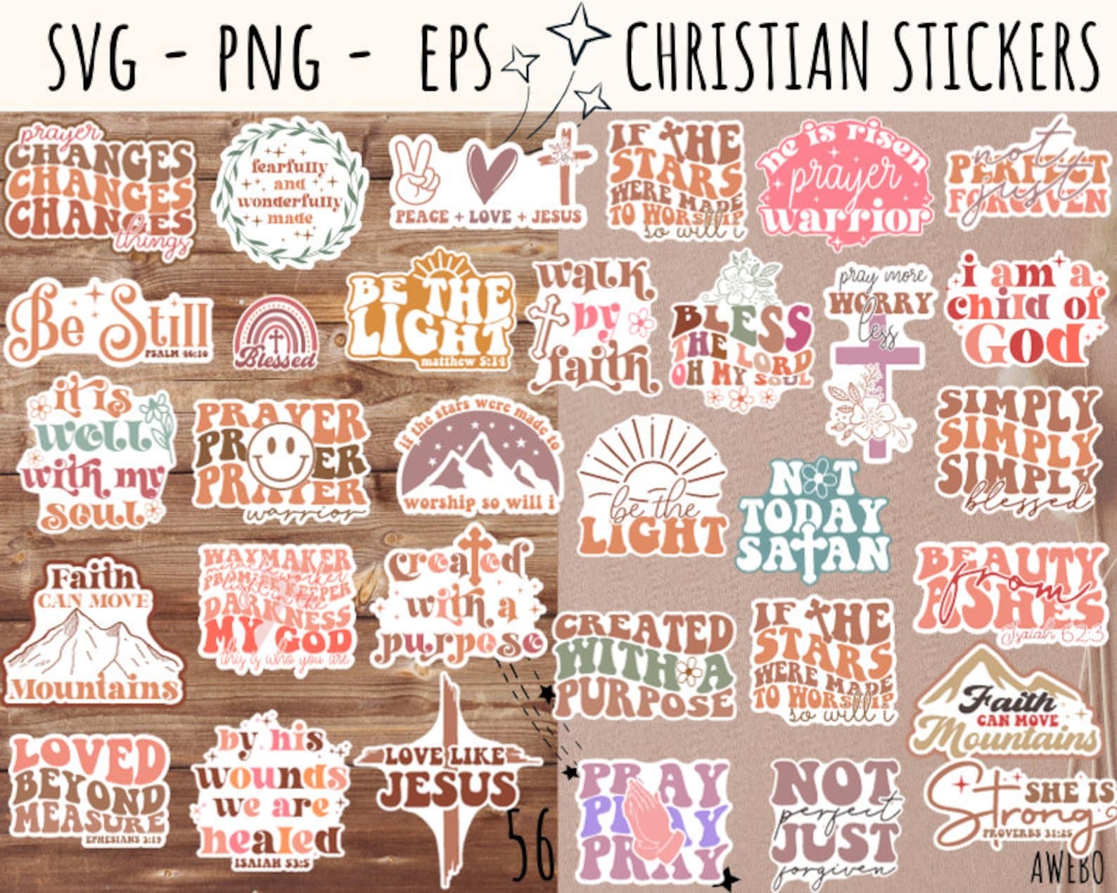 Boho Christian Digital Stickers Svg Png Bundle, Religious Pr | Inspire ...
