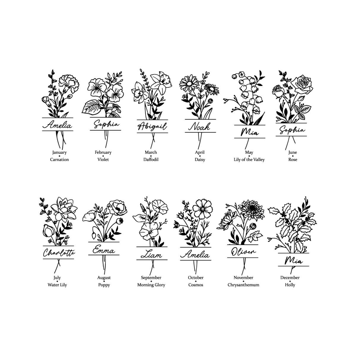 Birth Month Flower Bouquet Frame Svg Bundle, Birth Month Flo | Inspire ...