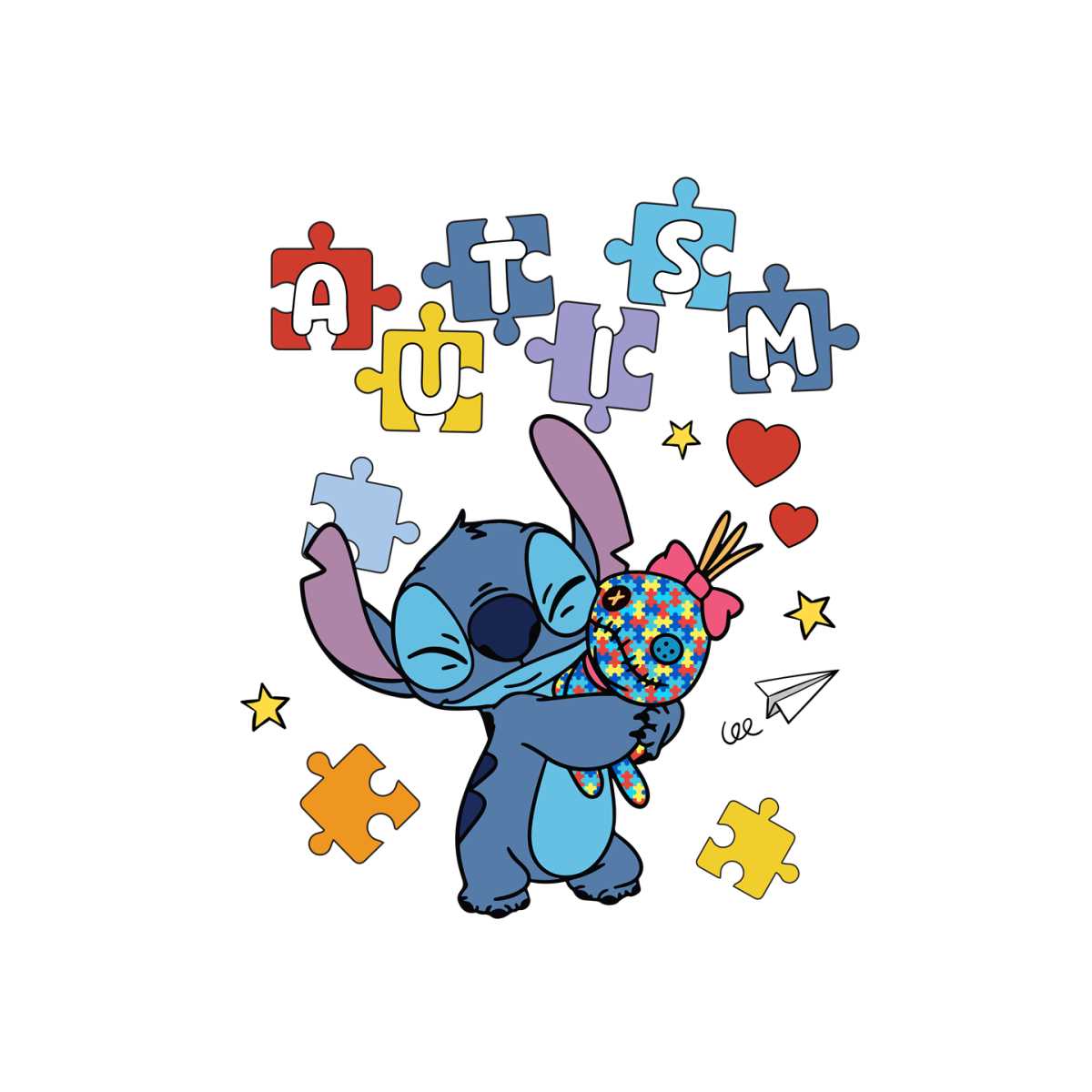 Autism Awareness Cartoon Stitch Puzzle Pieces PNG | Inspire Uplift