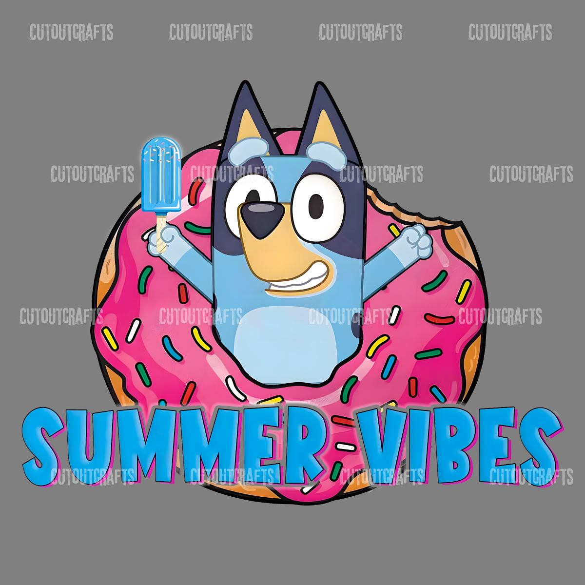 Funny Summer Vibes Bluey Donut PNG Digital Download Files | Inspire Uplift