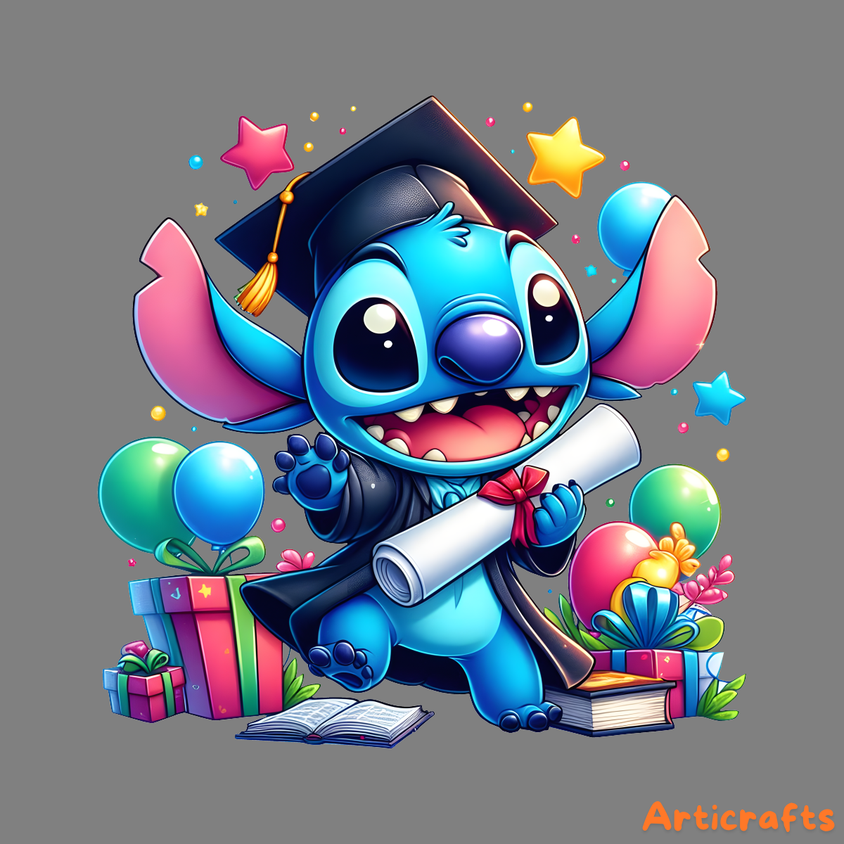 Cute Stitch Graduation Cartoon PNG Digital Download Files | Inspire Uplift