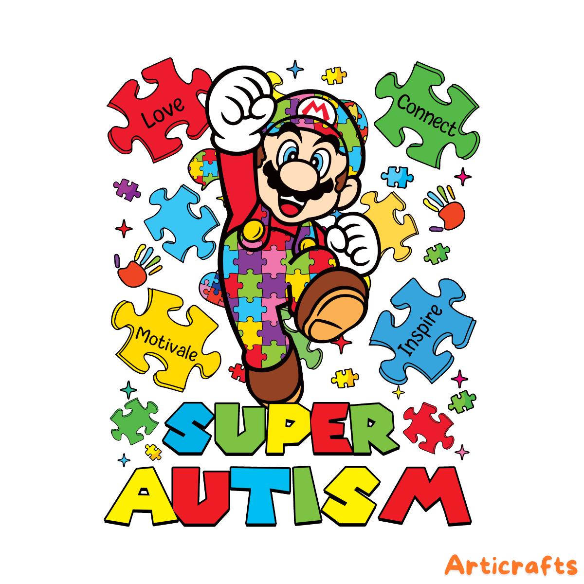 Super Autism Awareness Puzzle Pieces Mario PNG | Inspire Uplift