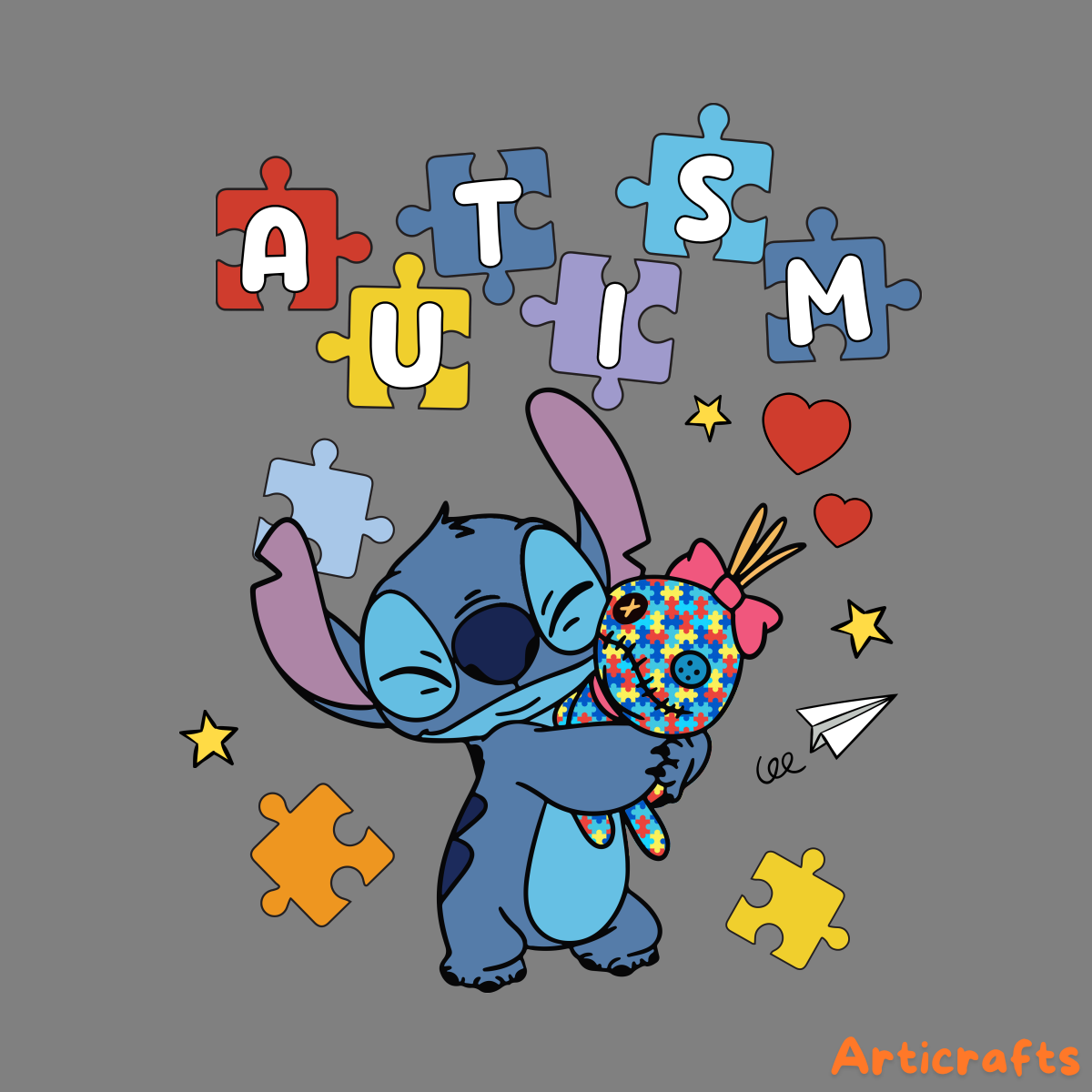 Autism Awareness Cartoon Stitch Puzzle Pieces PNG | Inspire Uplift