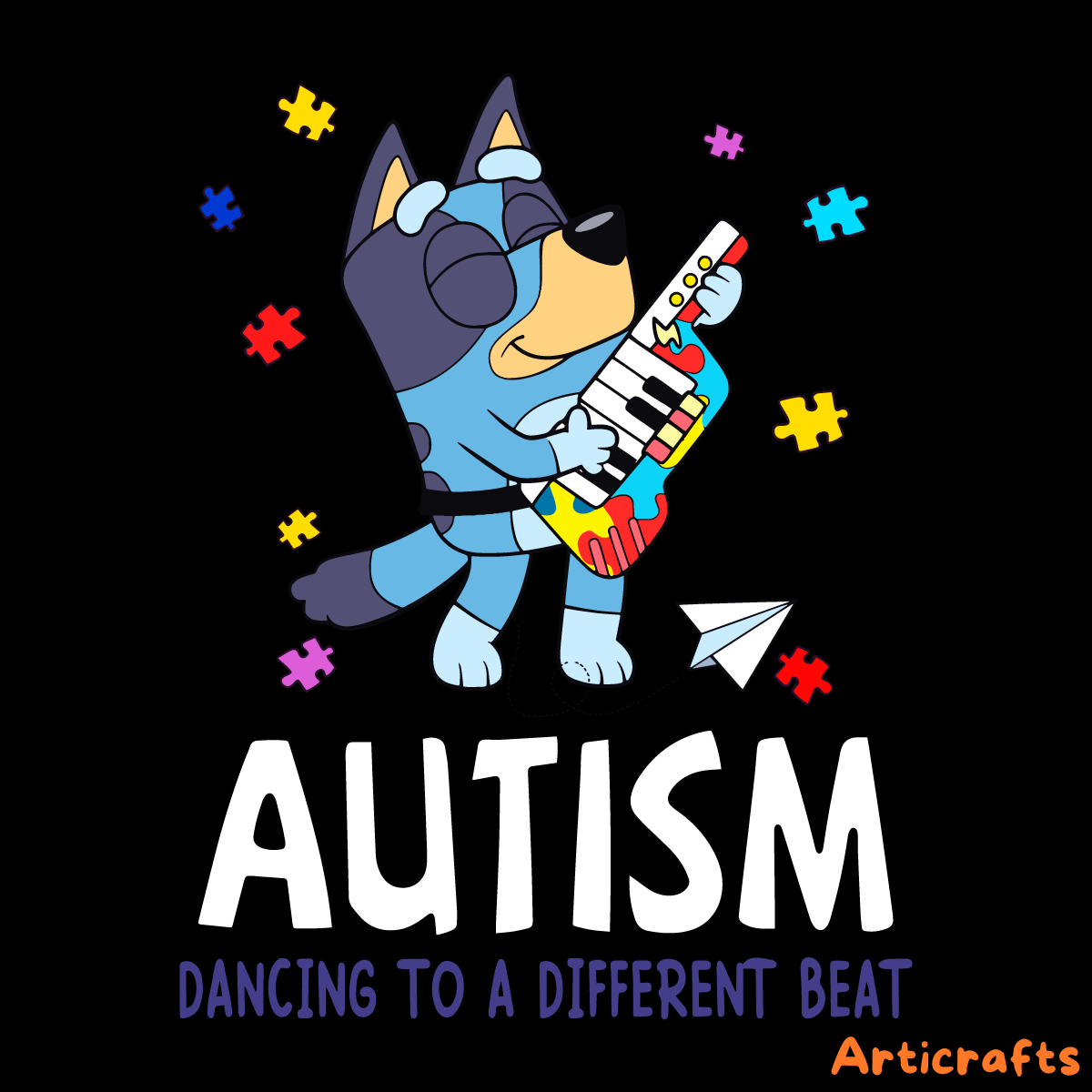 Bluey Dancing To A Different Beat Puzzle Pieces SVG - Inspire Uplift
