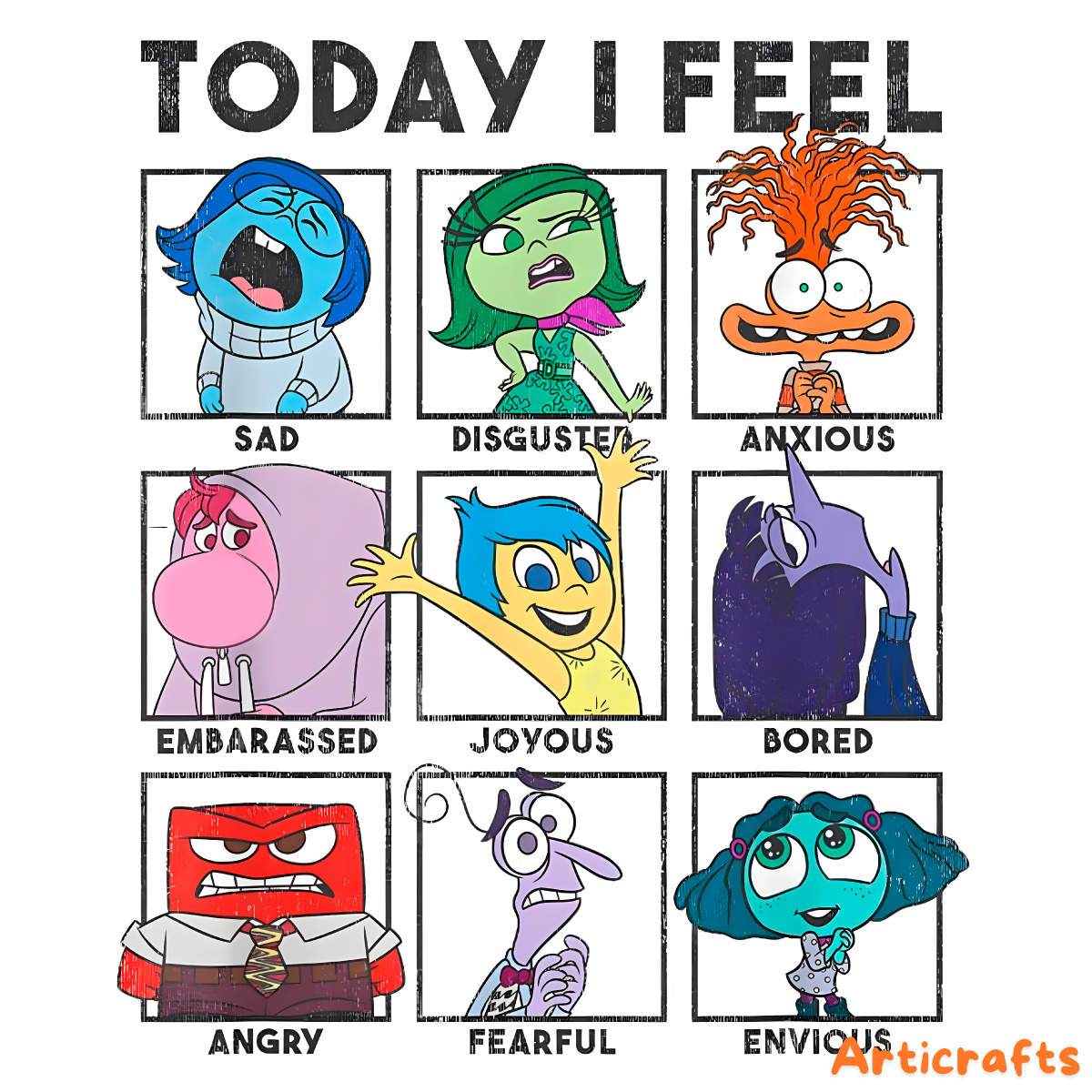 Today I Feel Inside Out 2 Characters Disney Emotions PNG | Inspire Uplift