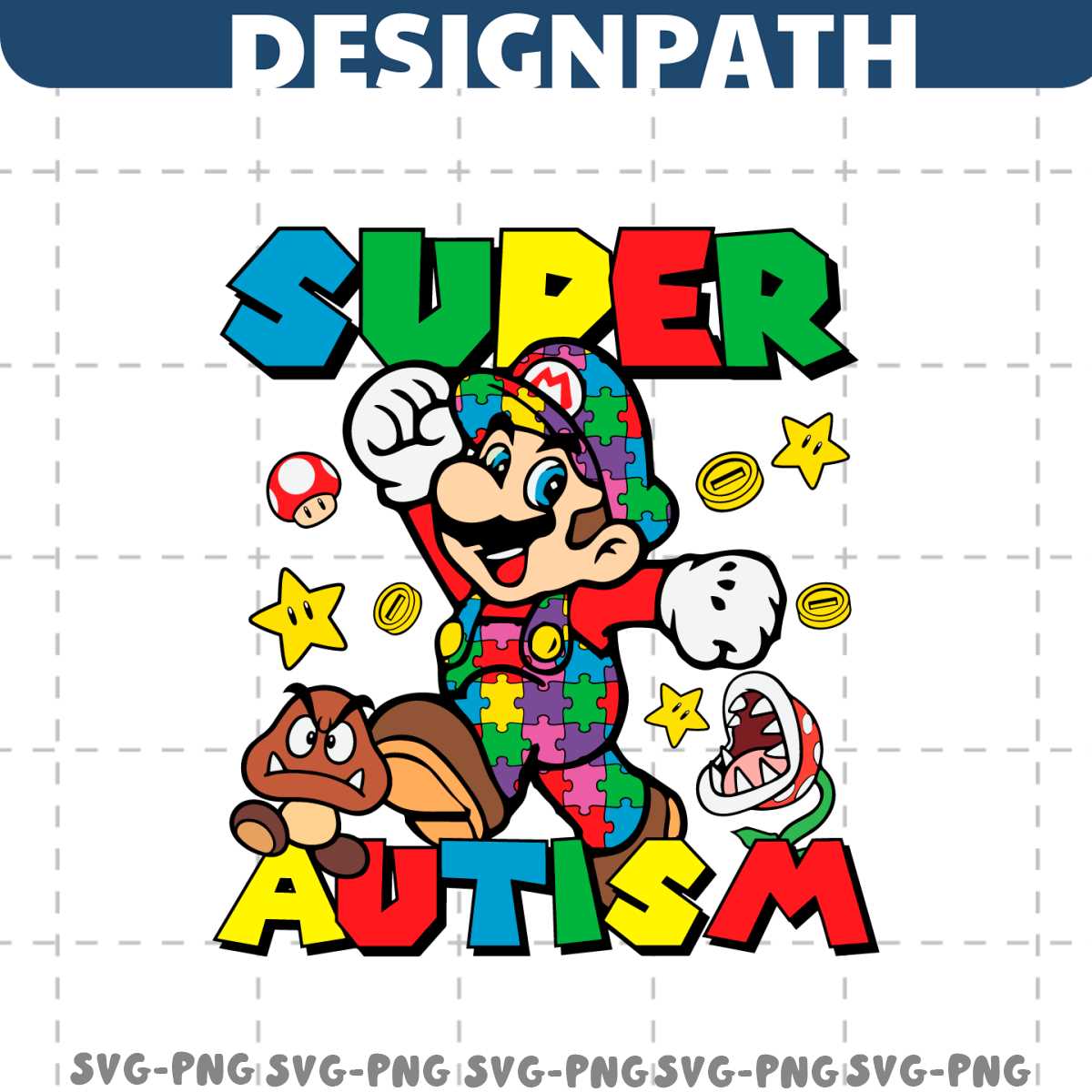 Super Autism Mario Puzzle Pieces SVG | Inspire Uplift