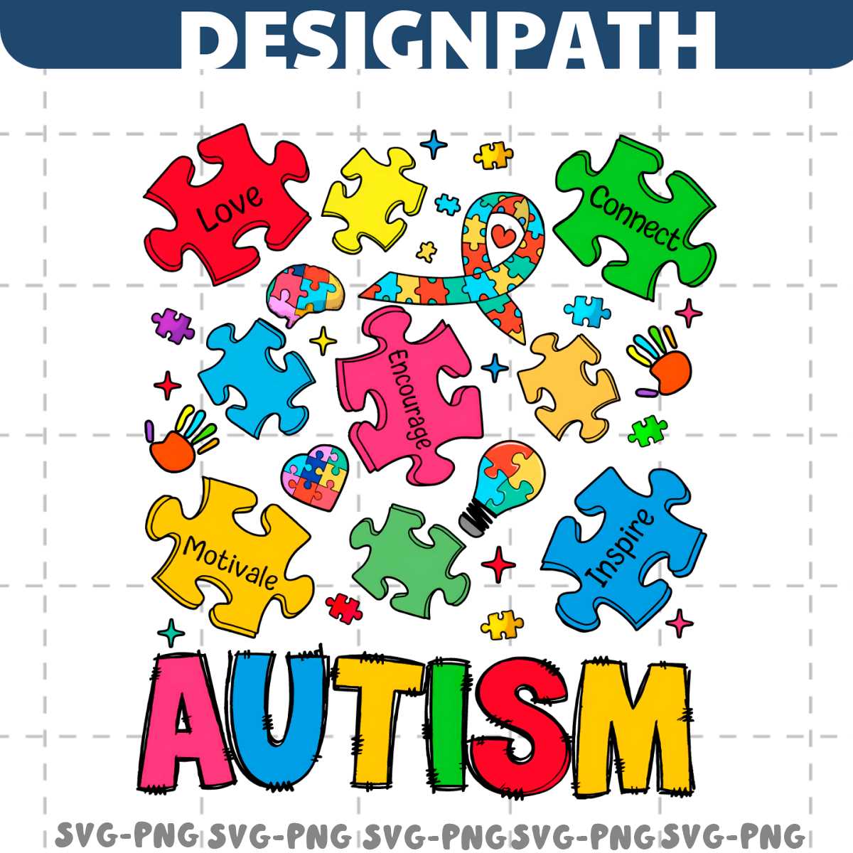 Autism Awareness Love Connect Puzzle Pieces PNG | Inspire Uplift