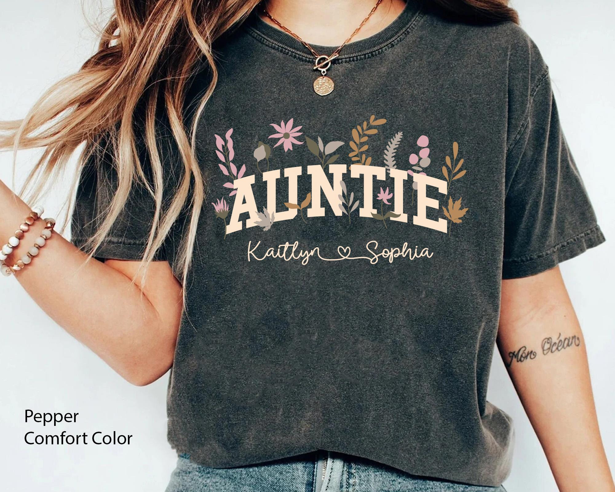 Custom Auntie With Kid Name Wildflower Comfort Colors T-shir | Inspire ...