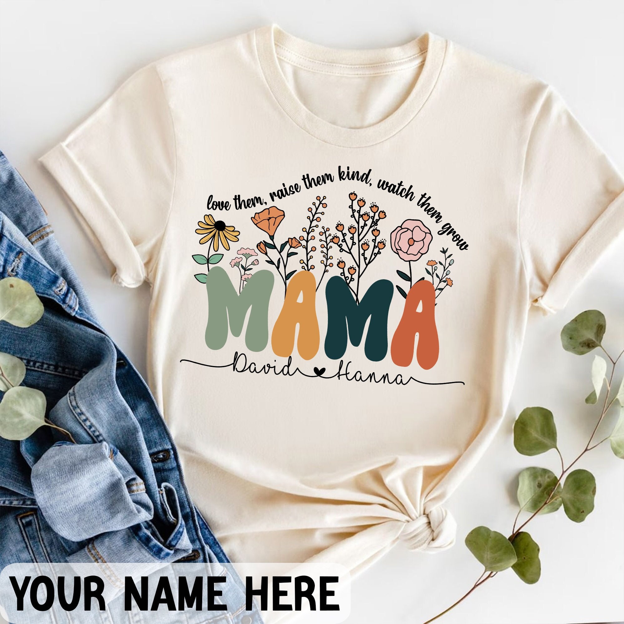 Retro Floral Mama T-Shirt, Personalized Mom Shirt With Kids | Inspire ...
