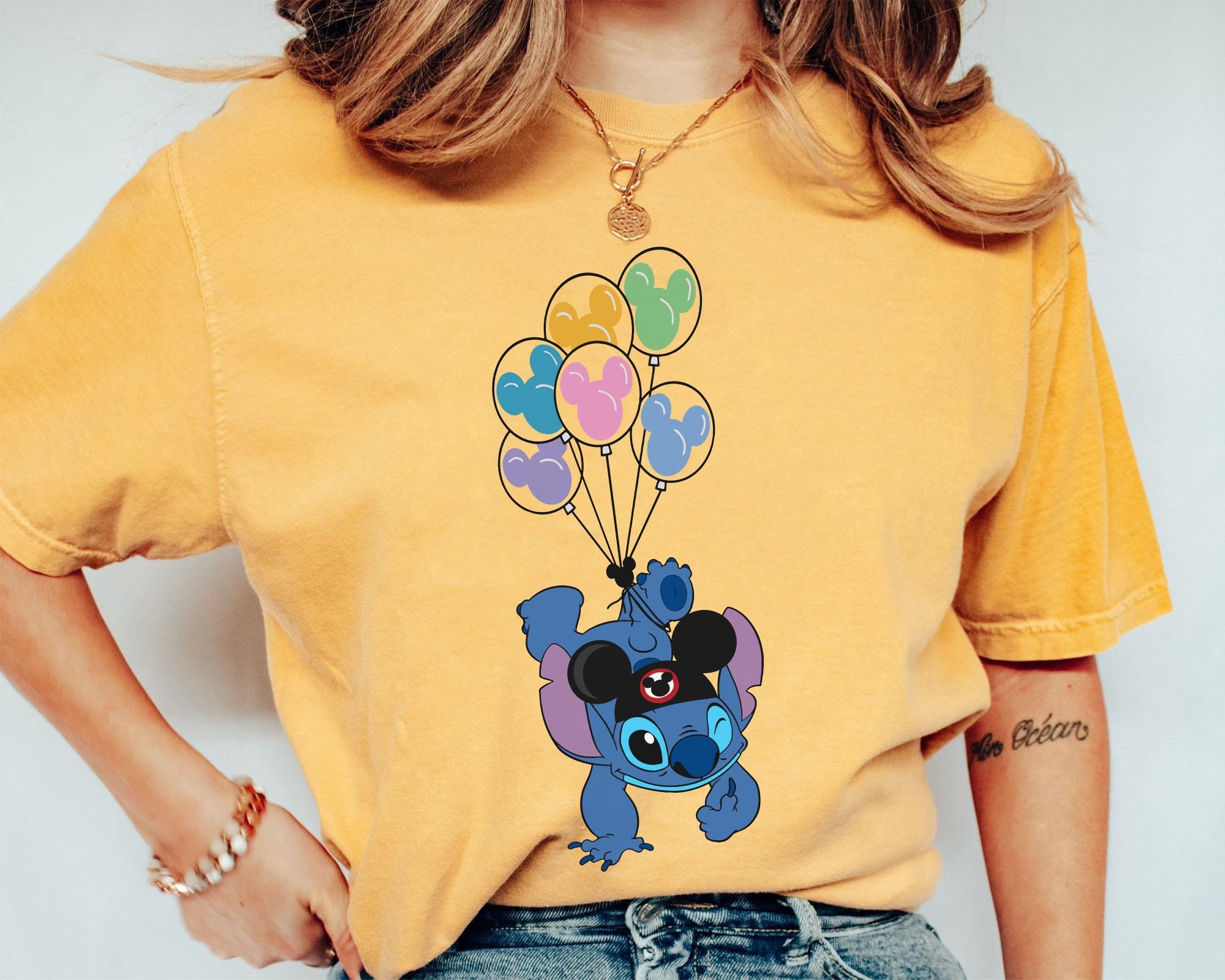 Stitch Wears Mickey Ears with Balloons Comfort Colors Shirt, | Inspire ...