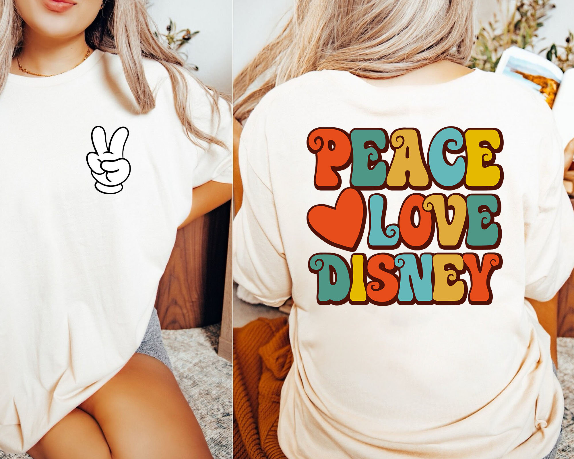 Two Sided Mickey Mouse Hand Sign Peace Love Disney Comfort C | Inspire ...