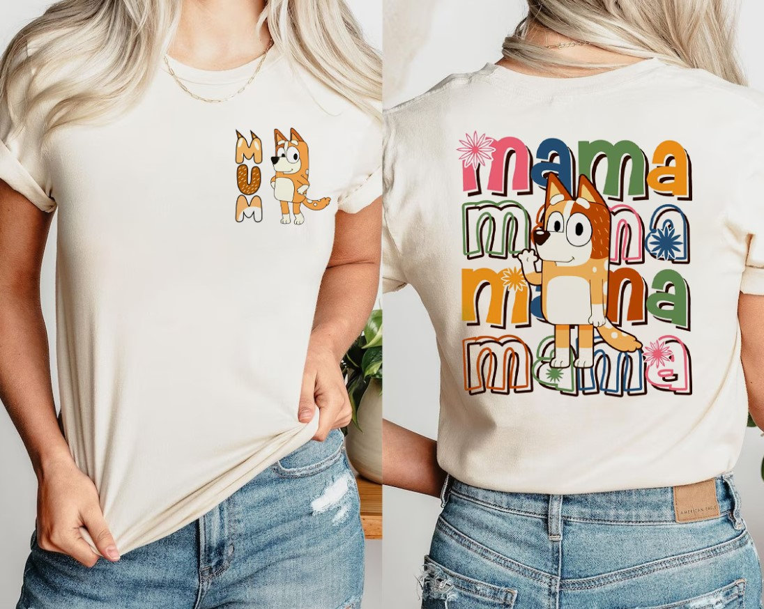 Mama Bluey Colorful Pattern Classic 2 Side Tee, Bluey Mom Vi | Inspire ...