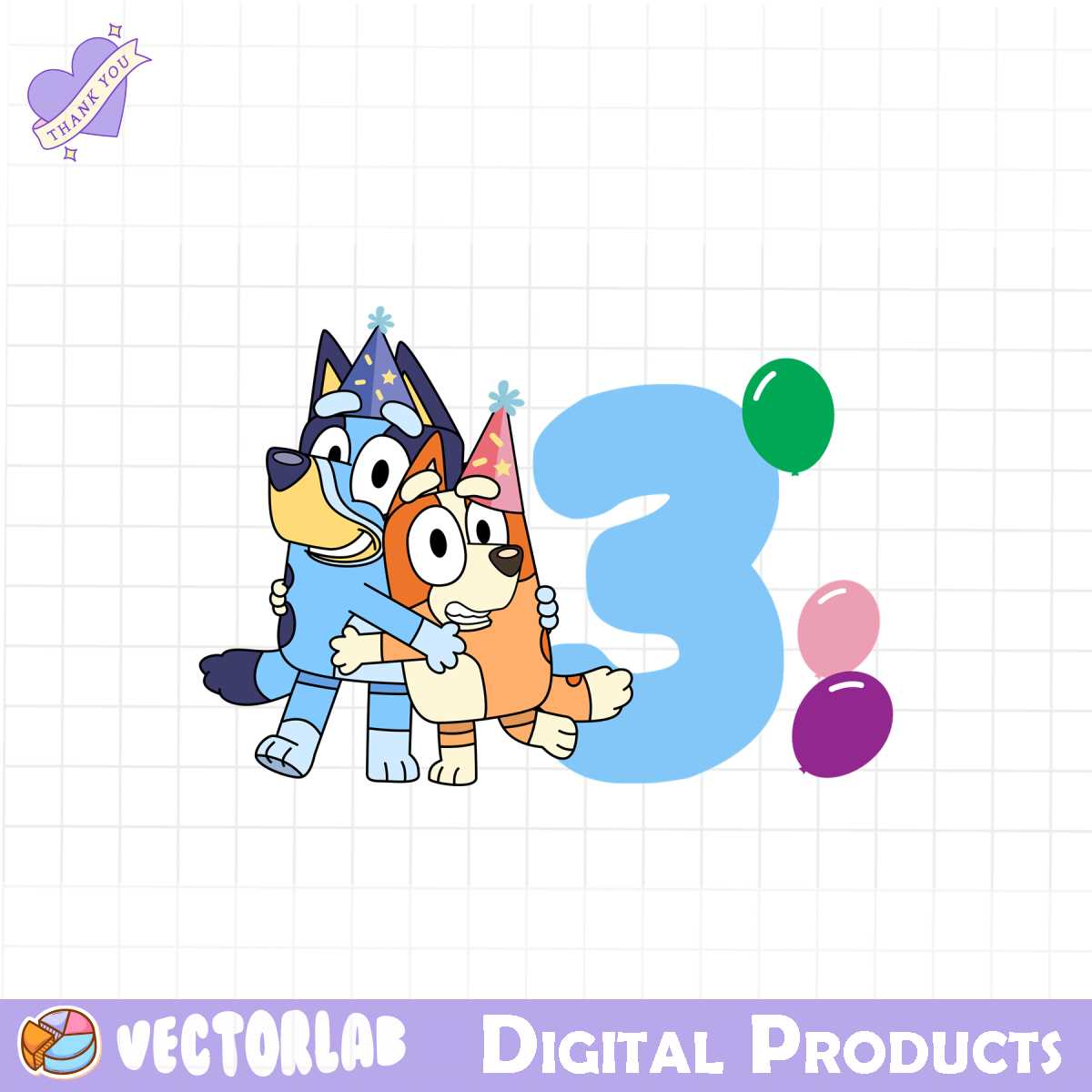 Bluey Birthday numbers 3 SVG | Inspire Uplift