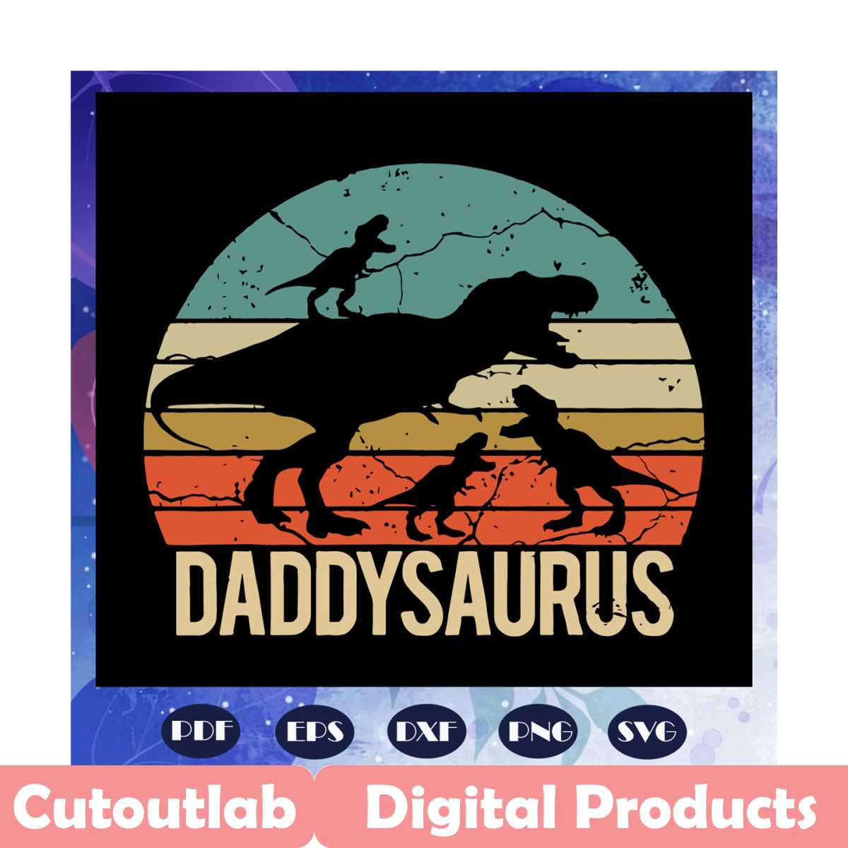 Vintage retro 3 kids daddysaurus svg, sunset svg, fathers da | Inspire ...