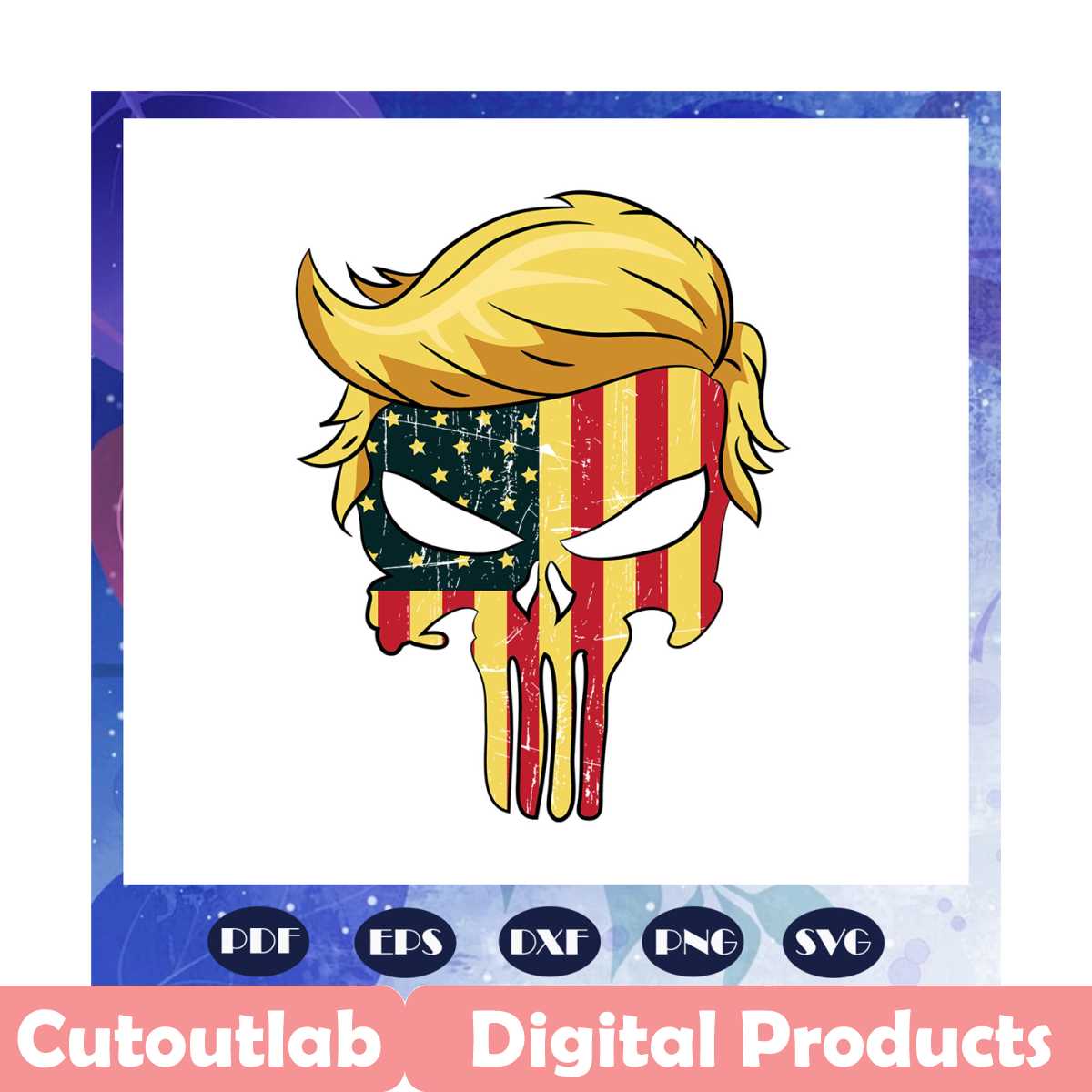 Skull with iconic trump hair svg, president flag america, sk | Inspire ...